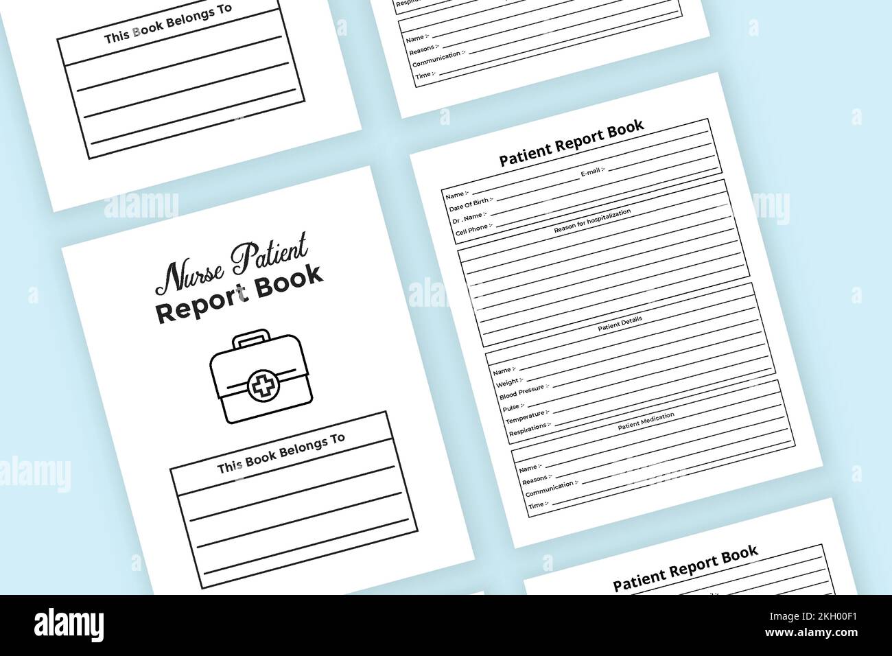 Nurse report notebook KDP interior. Doctor and medical essentials ...