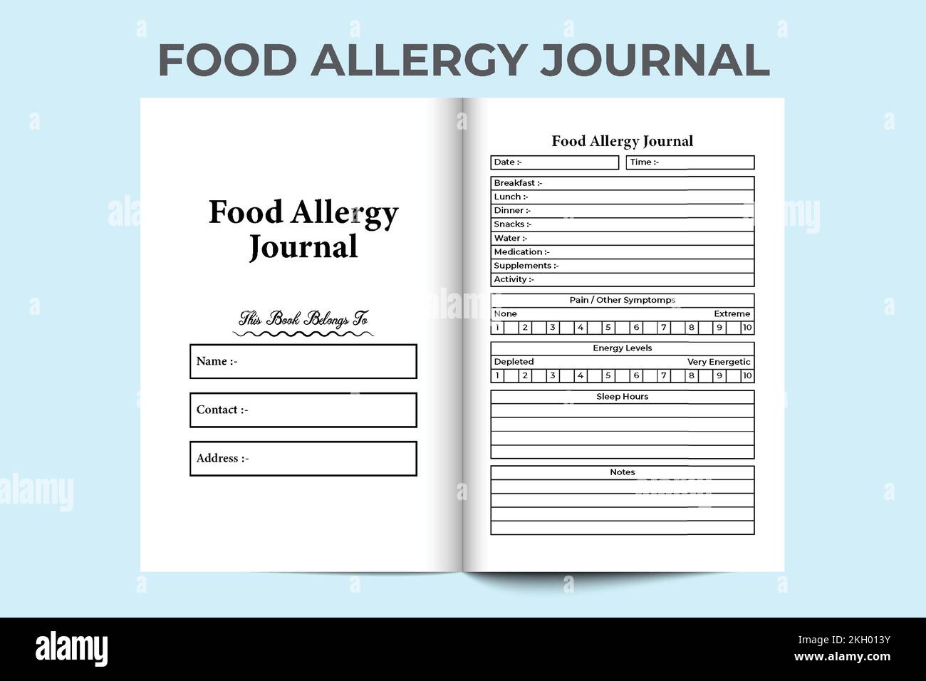 Food allergy journal KDP interior. Food allergy symptoms and pain level ...