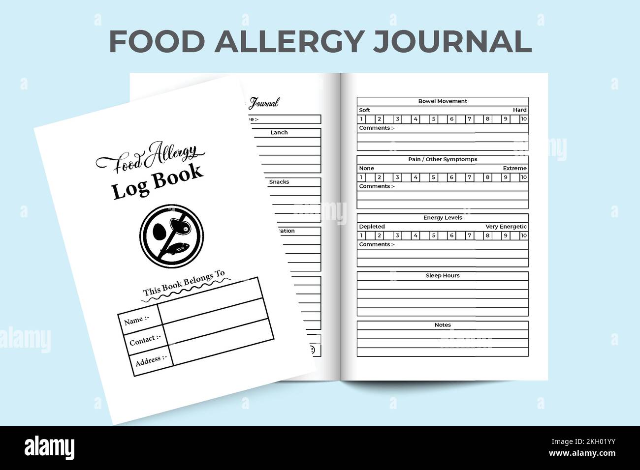 Food allergy KDP interior notebook. Daily food habit tracker and ...