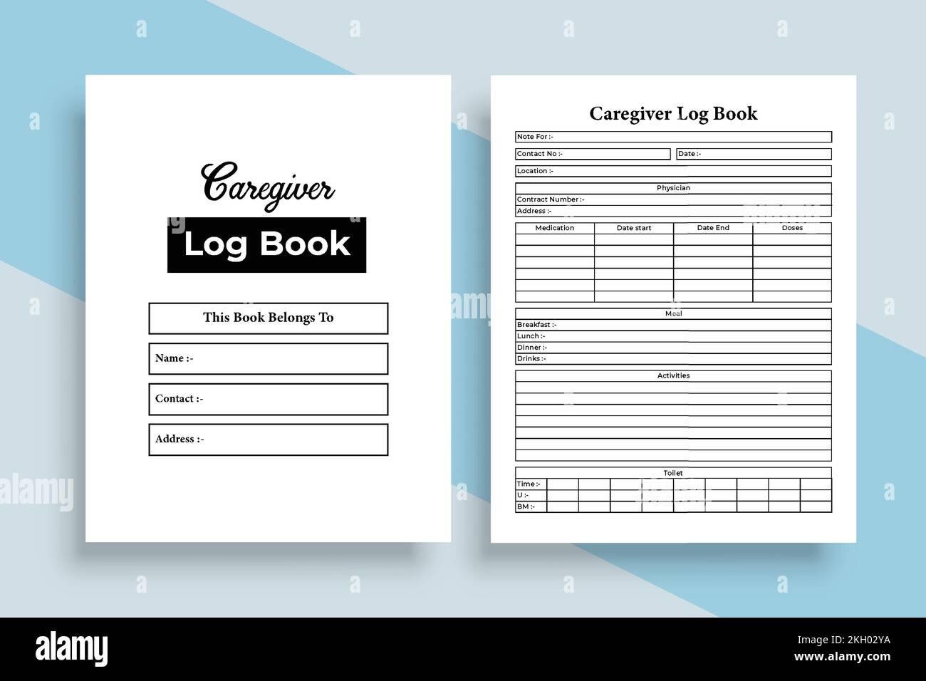Caregiver notebook KDP interior. Physician information and patient meal ...