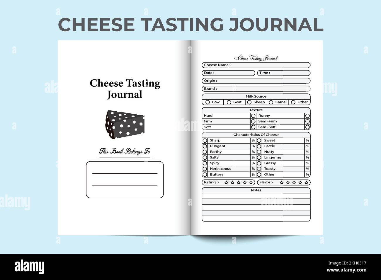 Cheese-tasting KDP interior notebook. Cheese texture and taste checker ...