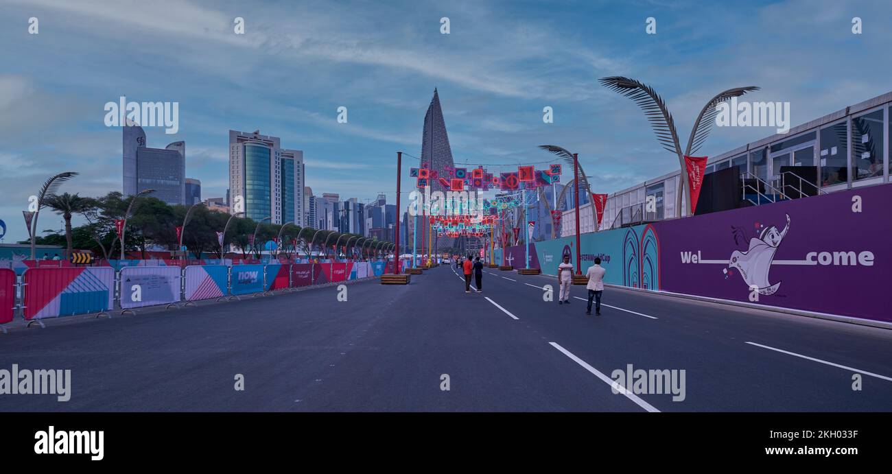 Doha corniche sunset shot showing Qatar preparation for FIFA World cup ...