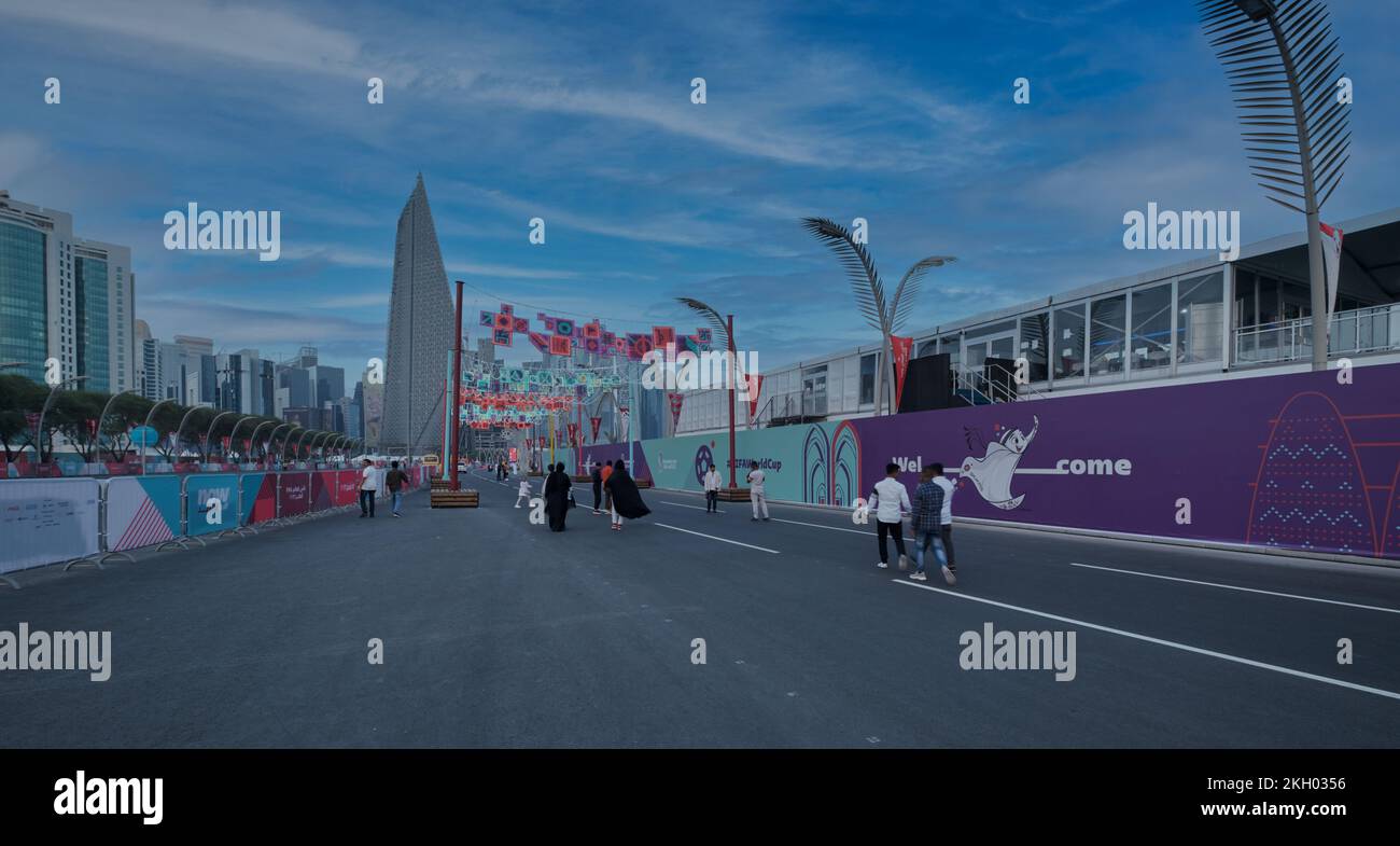 Doha corniche sunset shot showing Qatar preparation for FIFA World cup ...