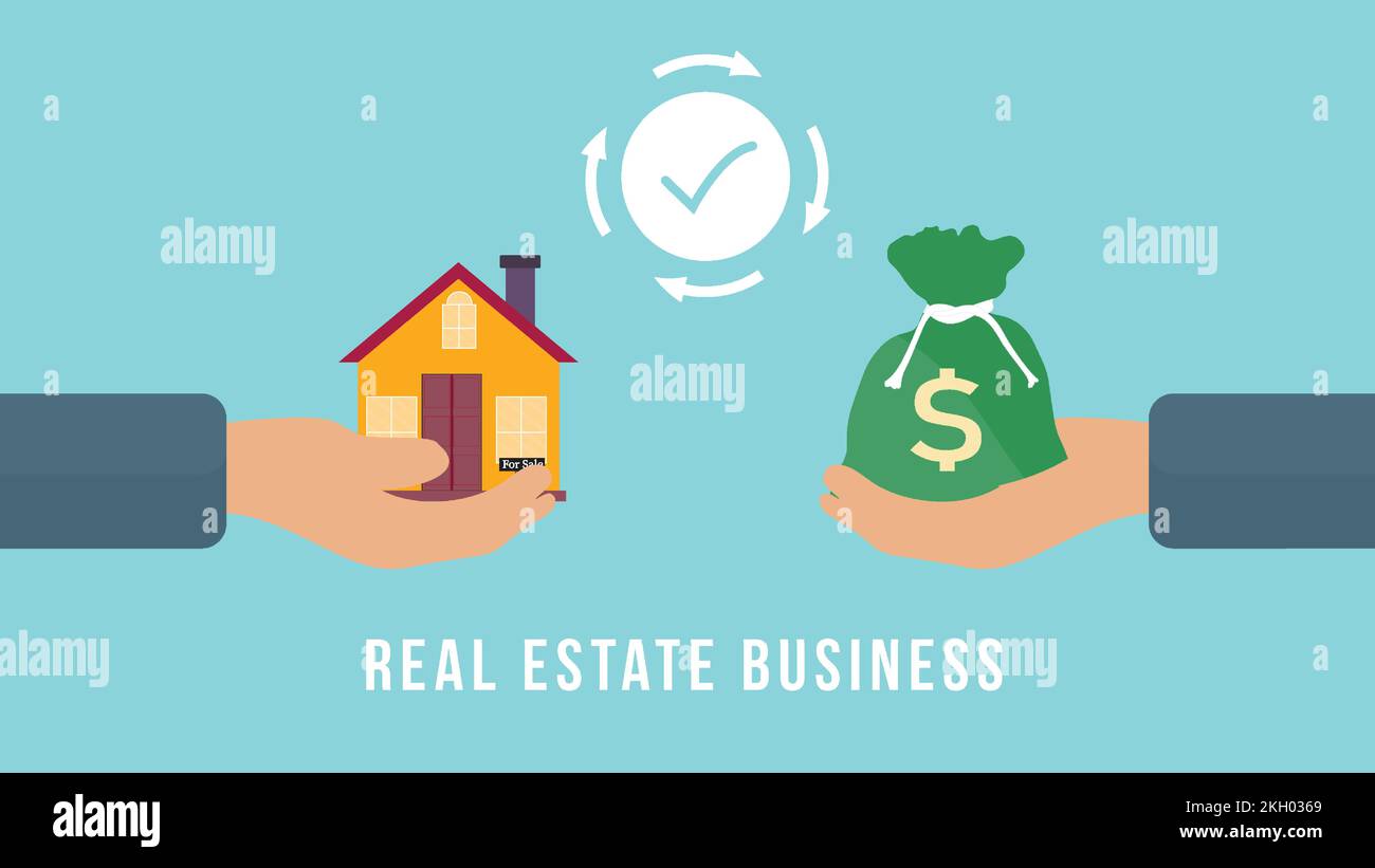 Real estate business concept flat illustration. Home buying and giving ... Real estate business concept flat illustration. Home buying and giving ...