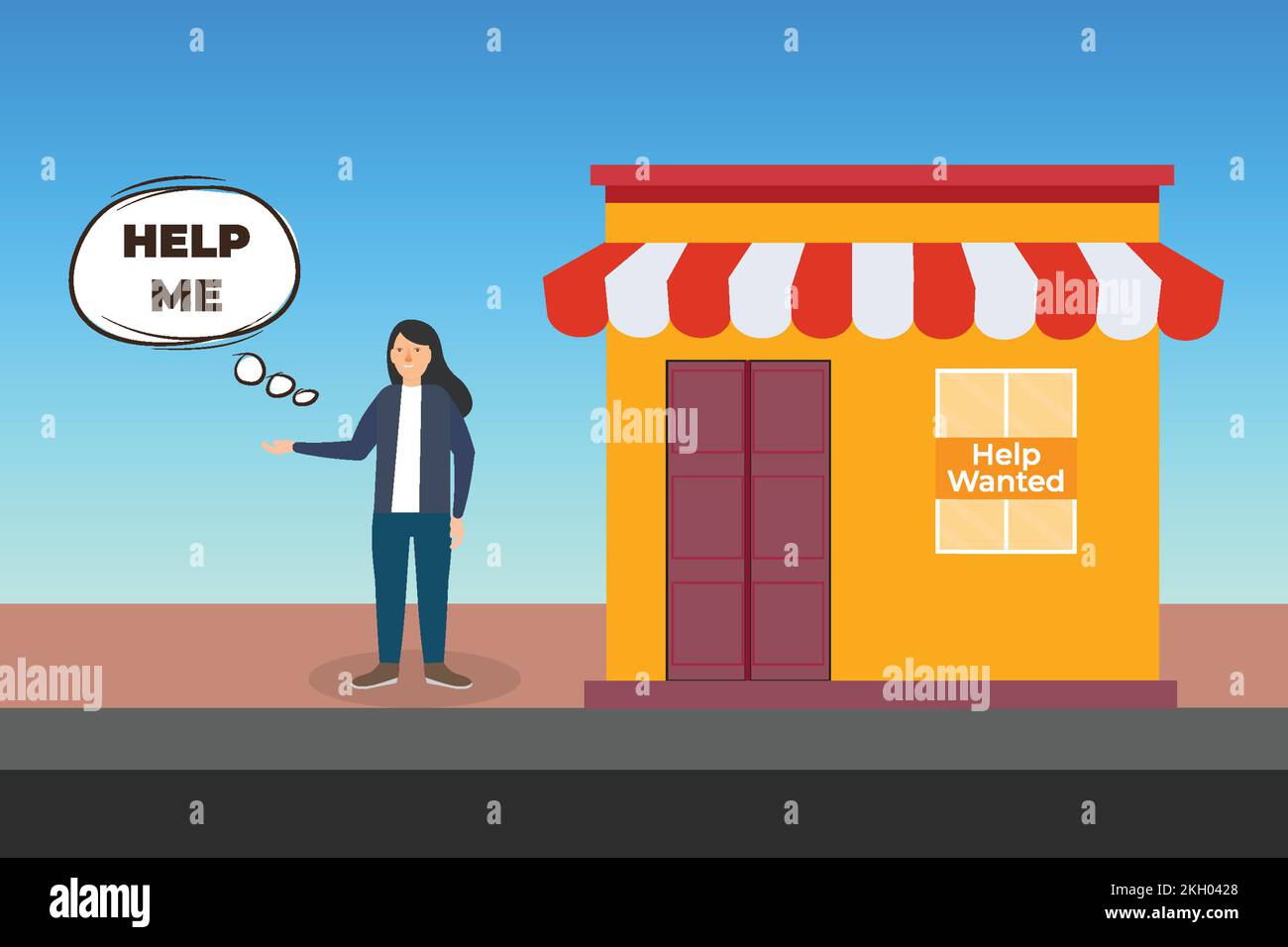 Business Woman is asking for help in front of a store vector. Flat ...