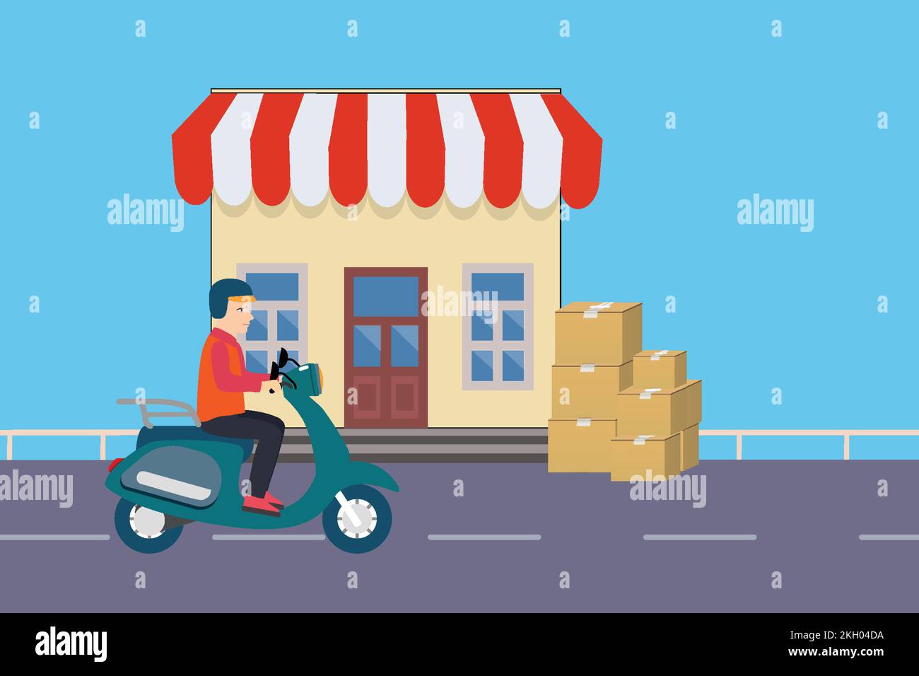 Order delivery concept with a delivery boy riding a scooter. Package ...