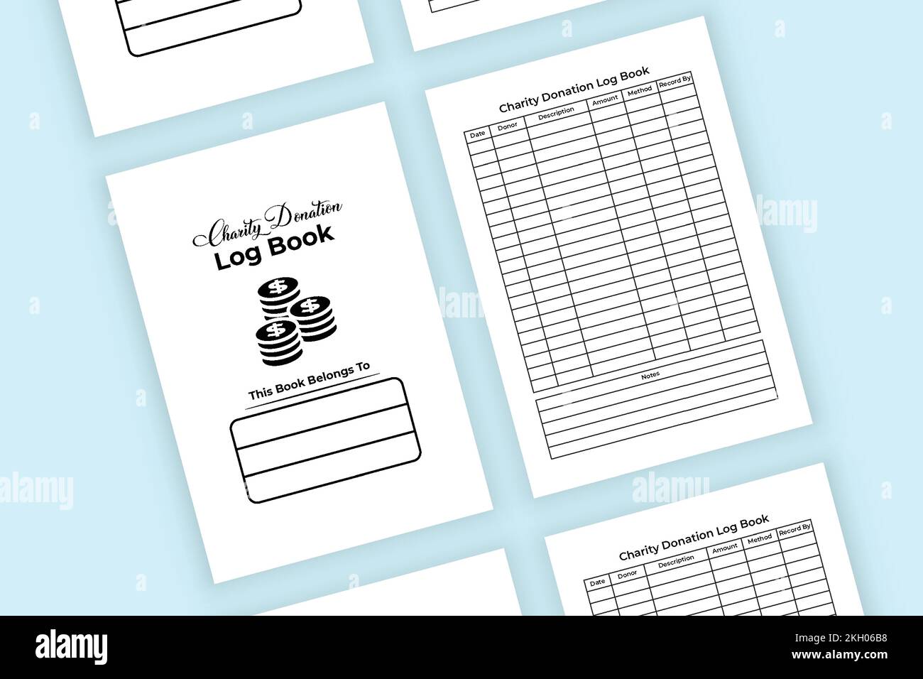 Charity donation log book KDP interior. Donation organization data ...