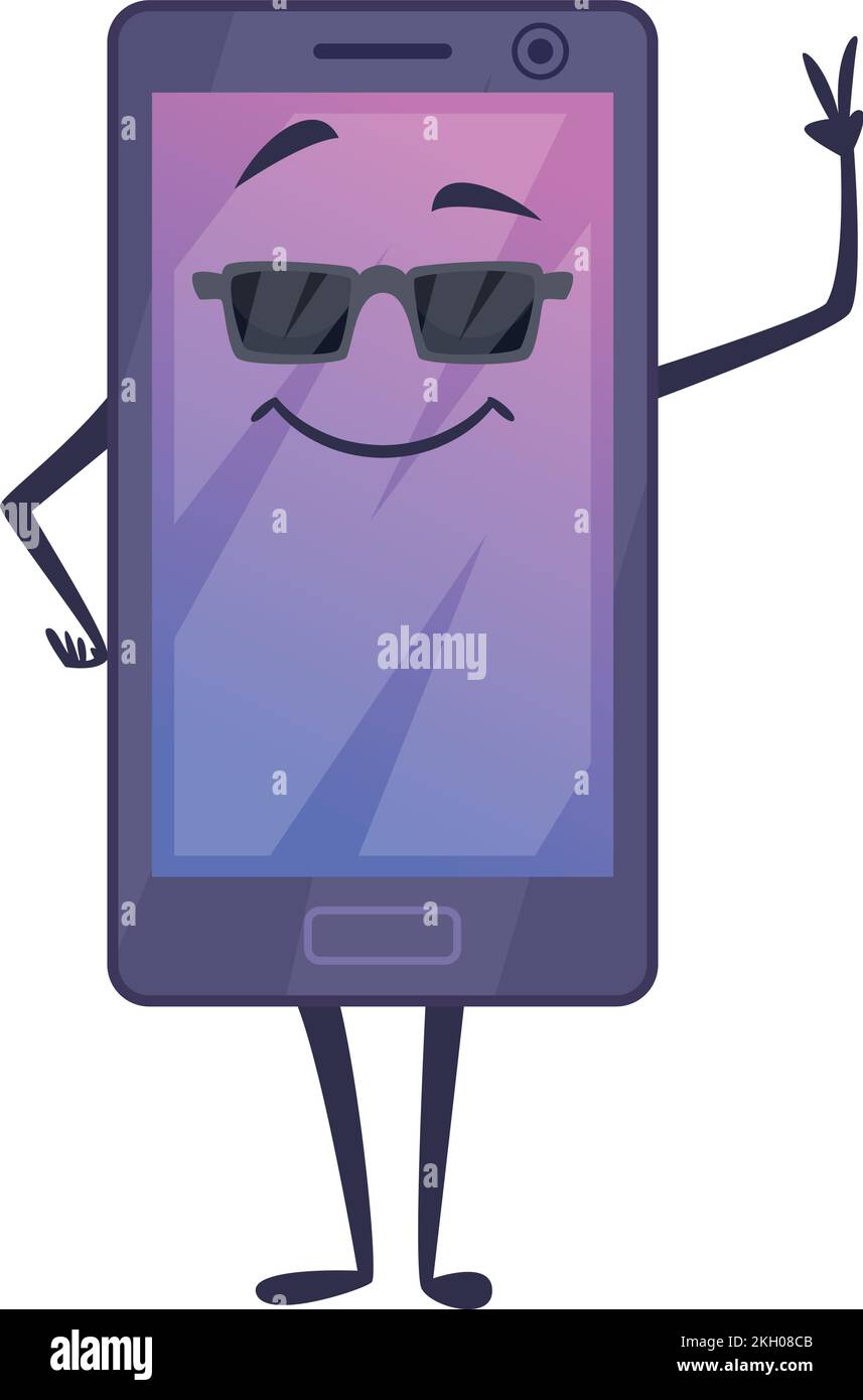 Cool smartphone character in sunglasses. Cartoon phone mascot Stock ...