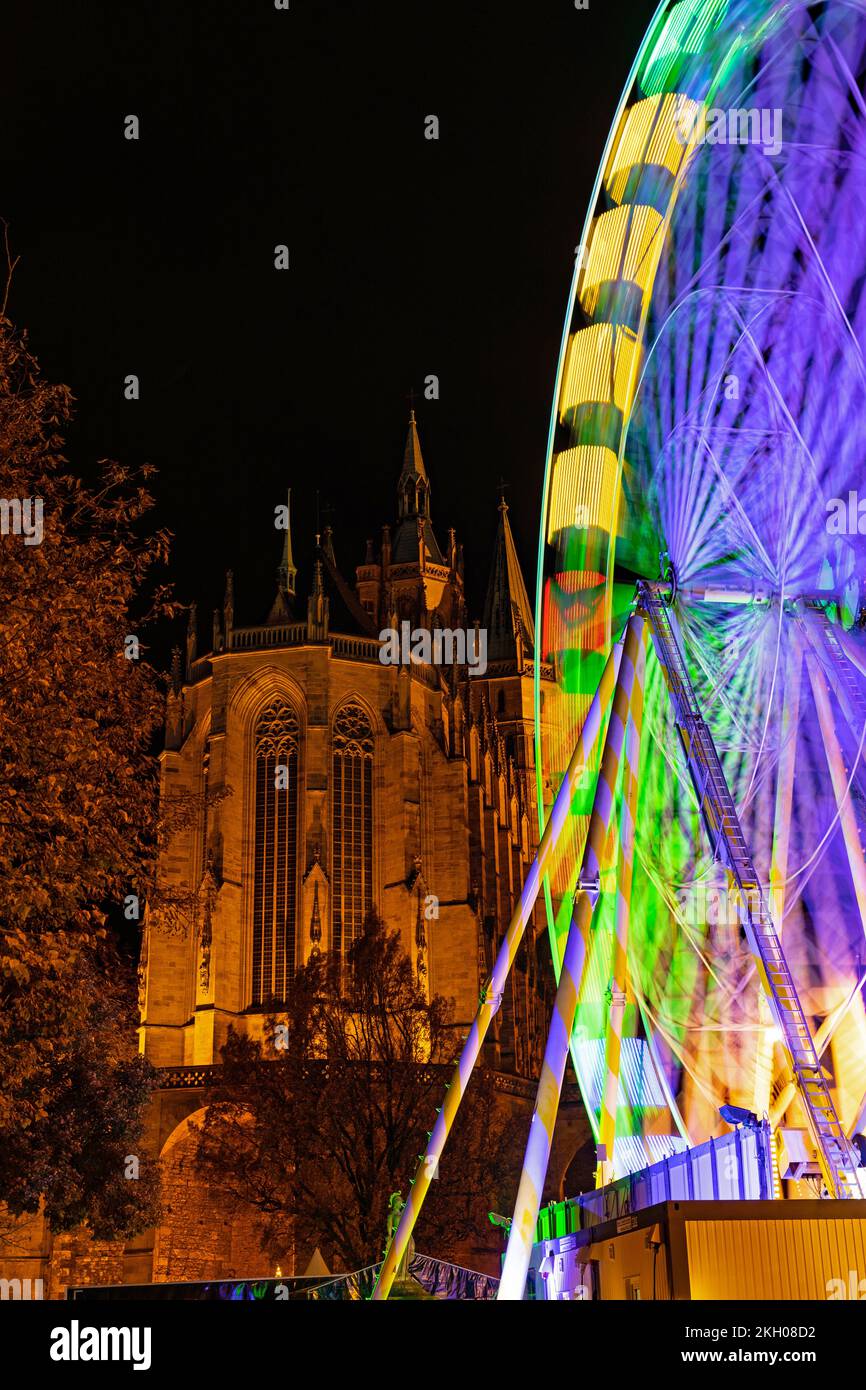 christmas market on the cathedral square in Erfurt with ferris wheel in ...