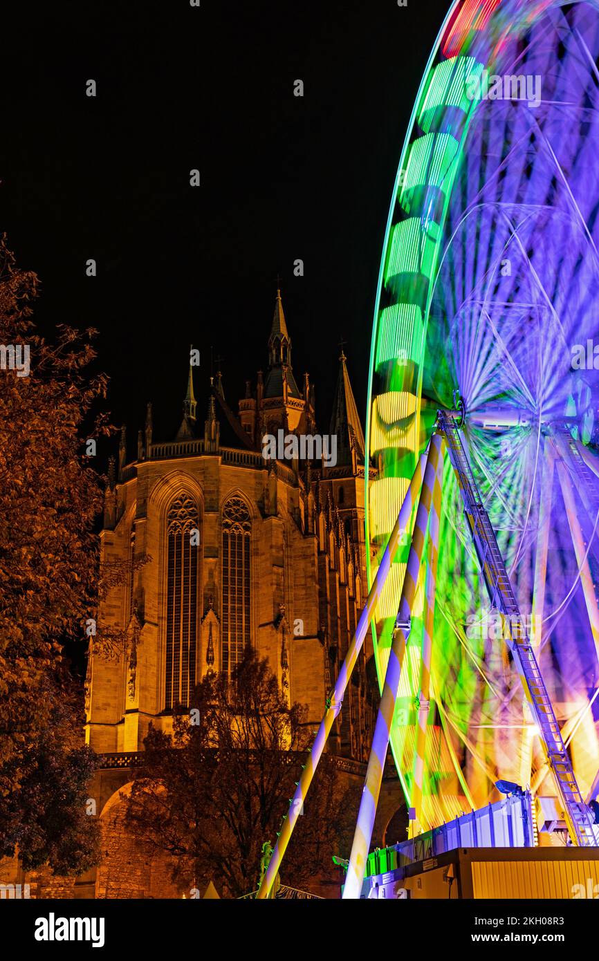 christmas market on the cathedral square in Erfurt with ferris wheel in ...