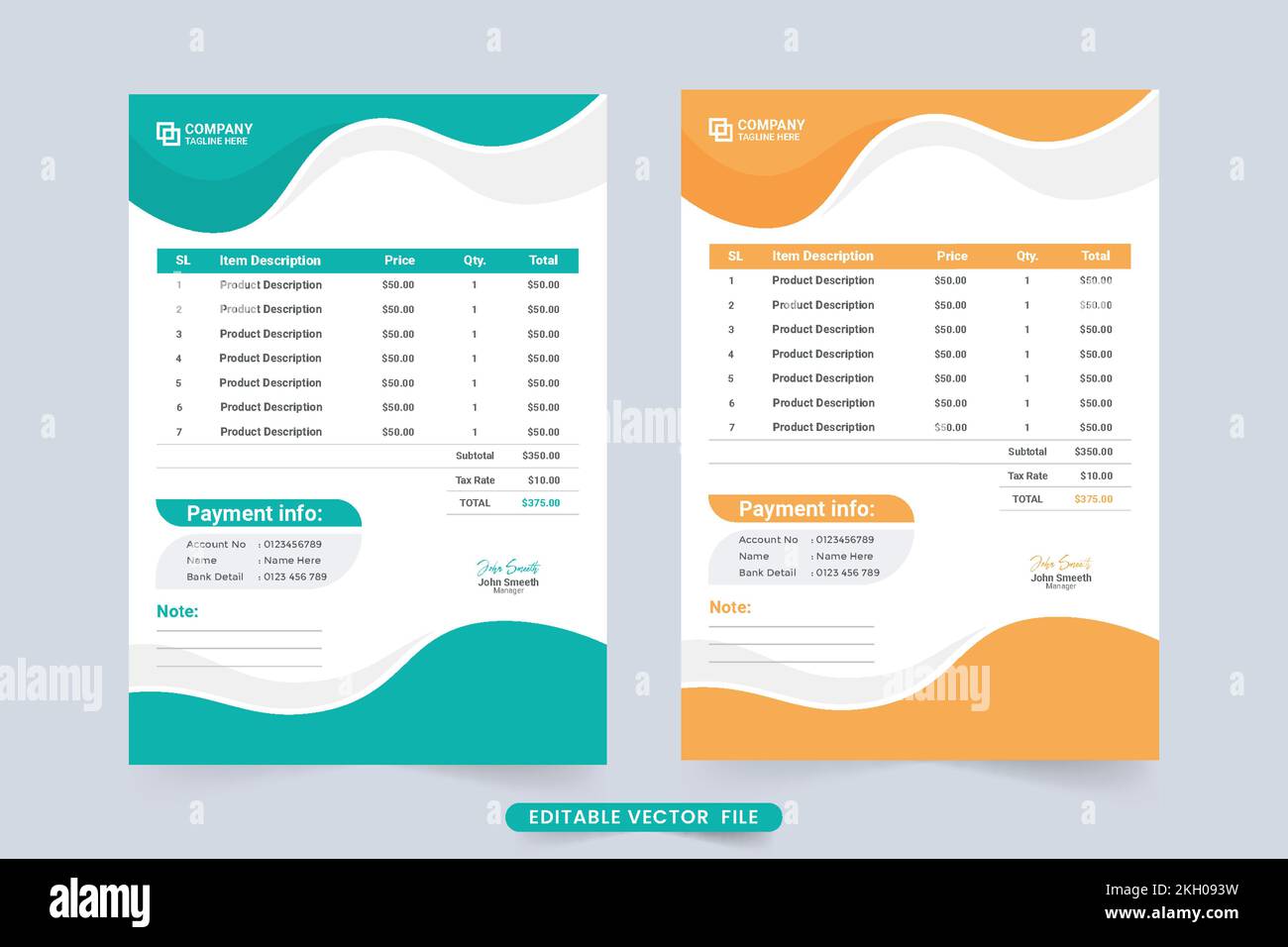 Modern company payment agreement invoice and product price receipt ...