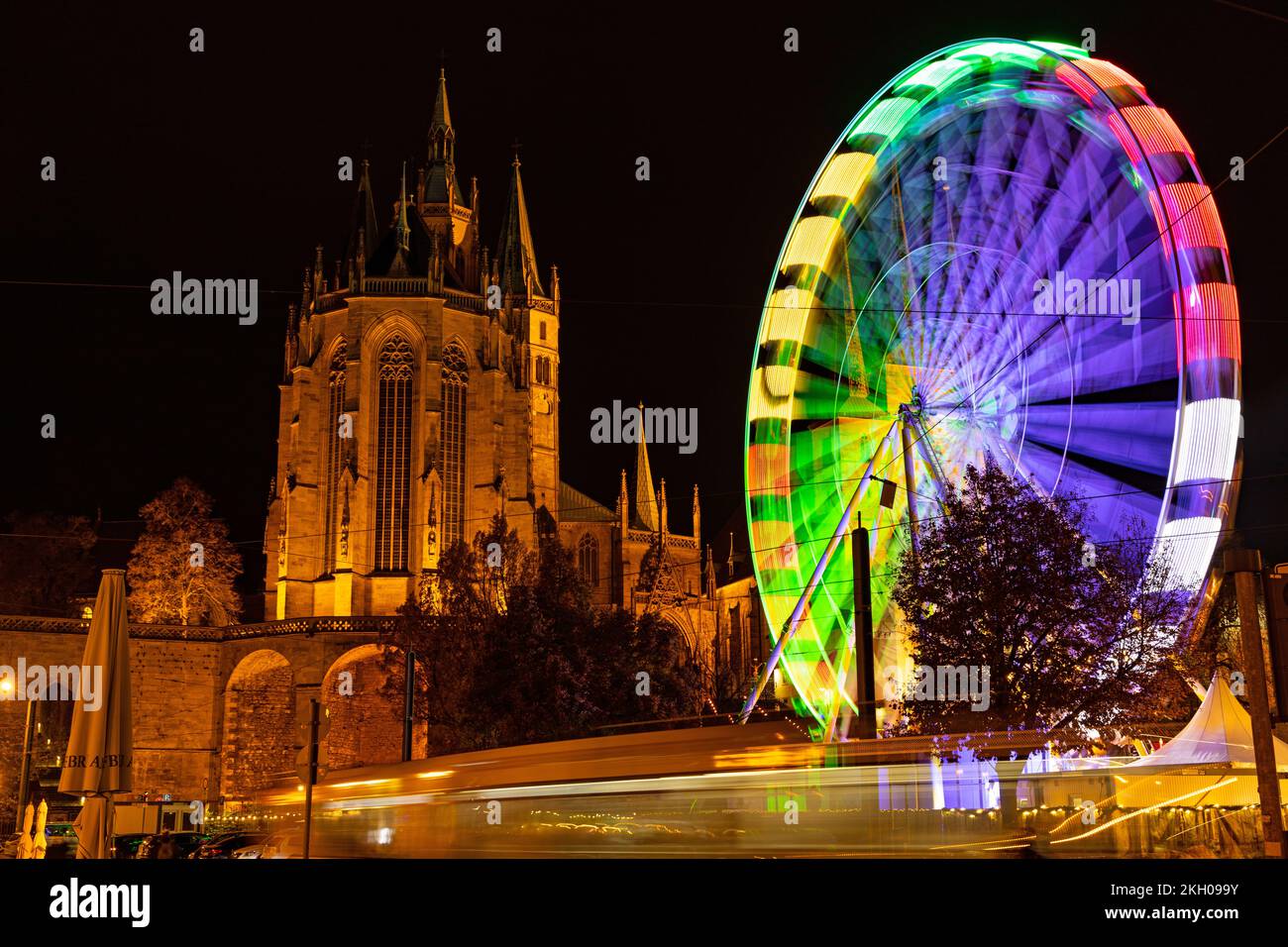 christmas market on the cathedral square in Erfurt with ferris wheel in ...