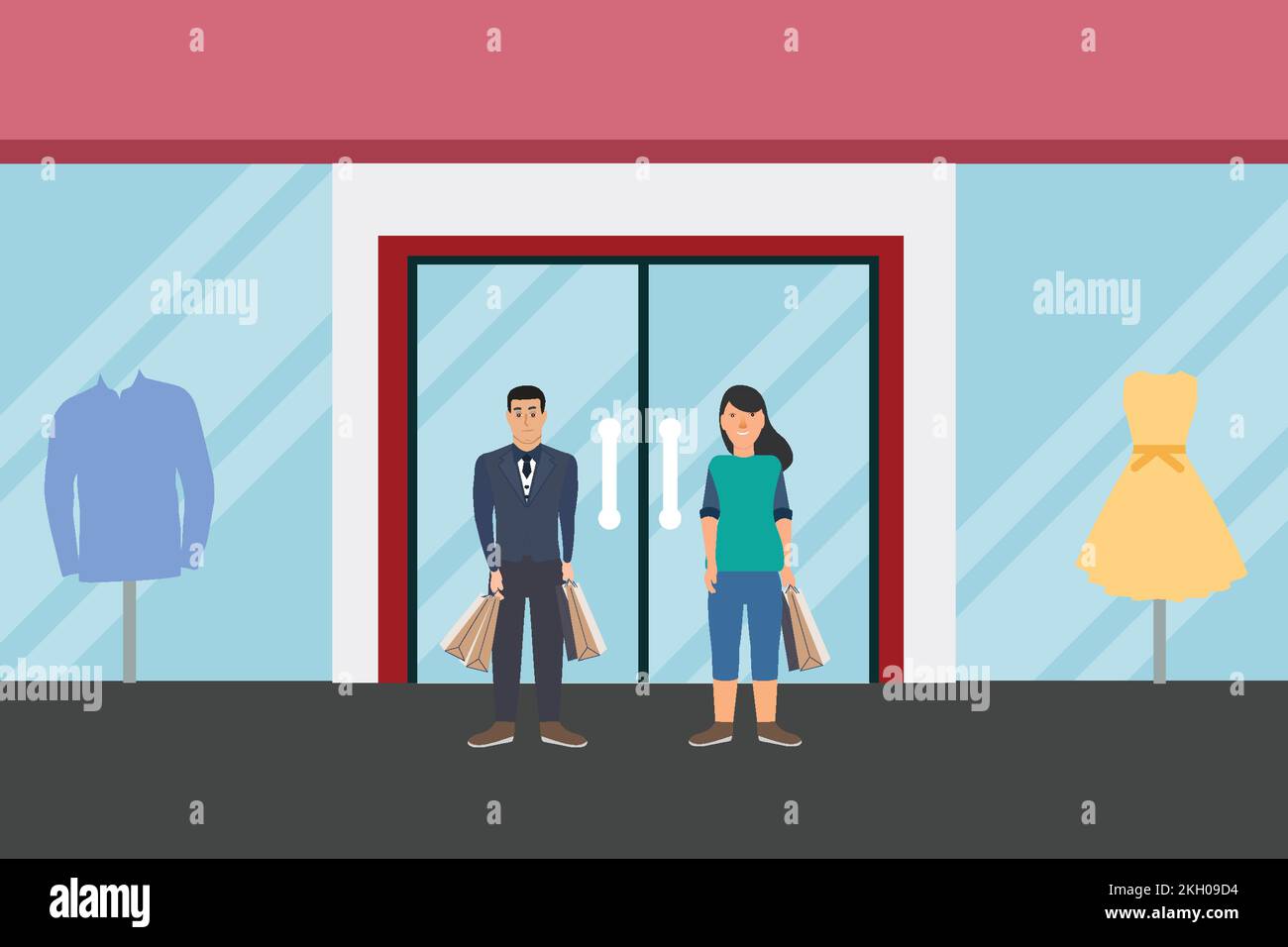 Man and woman doing shopping, flat character vector design. Couple with ...