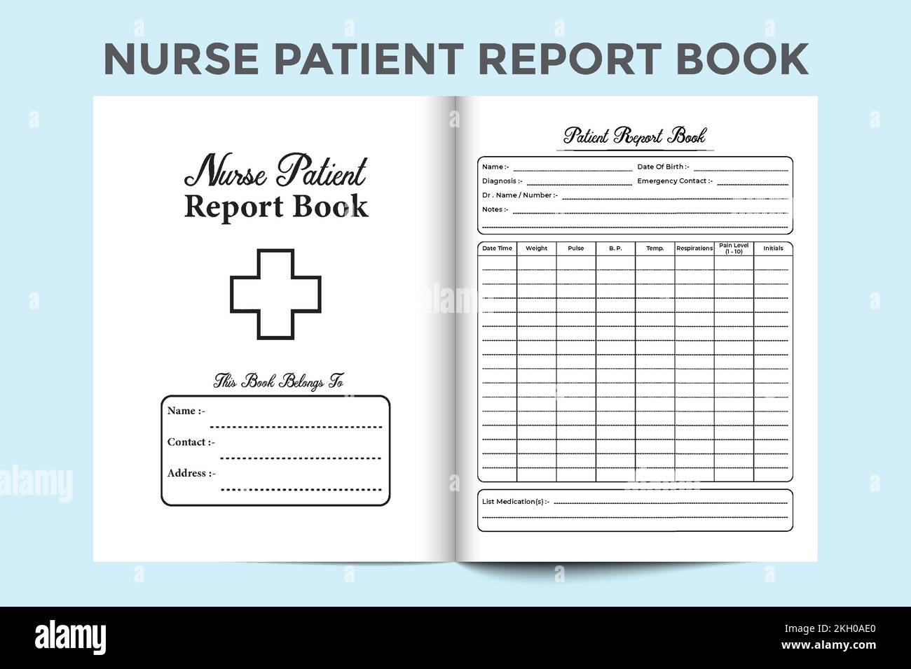 Nurse patient report KDP interior notebook. Daily medical information ...