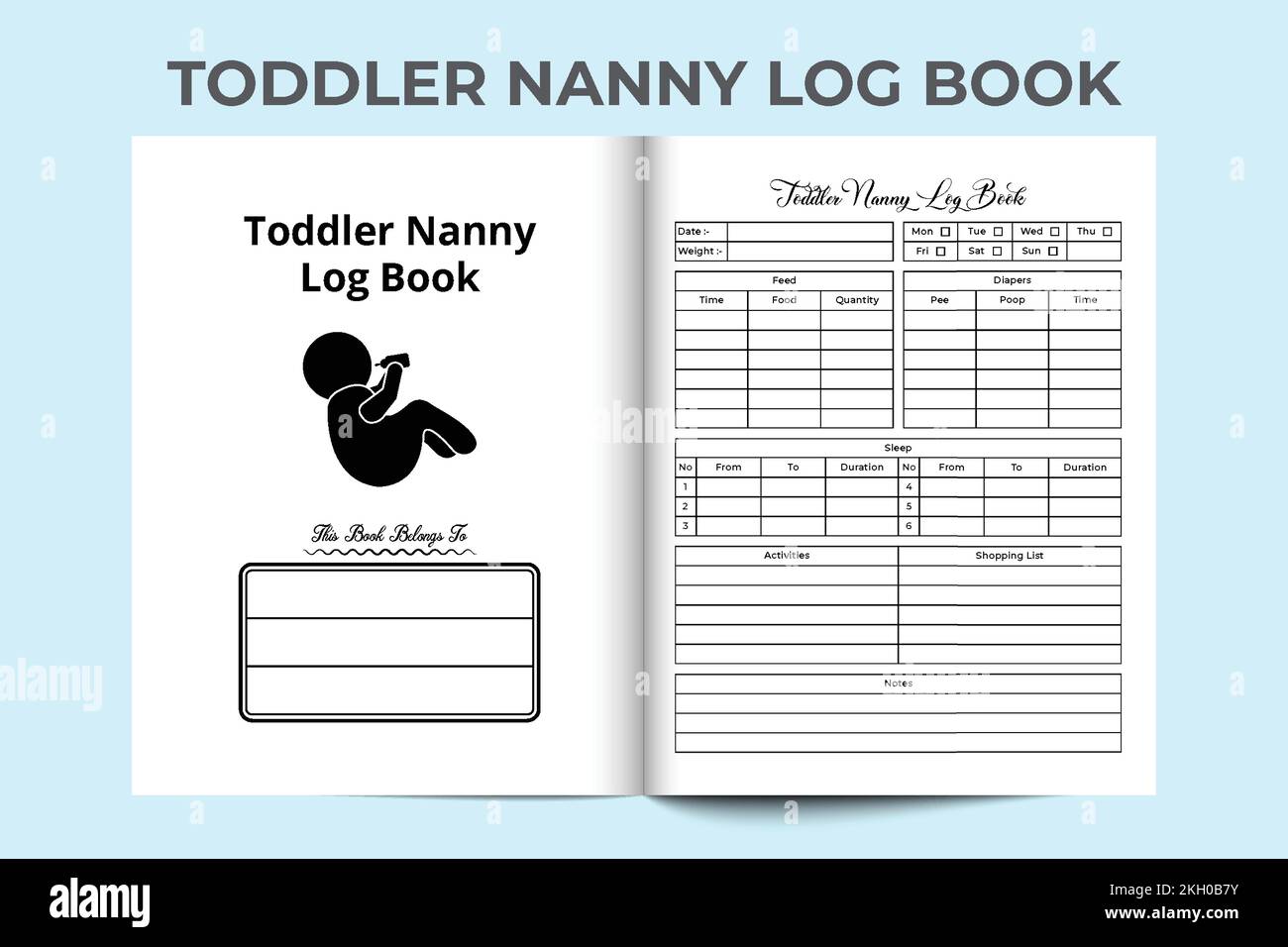 Toddler nanny log book KDP interior. Daily child-caregiver information ...