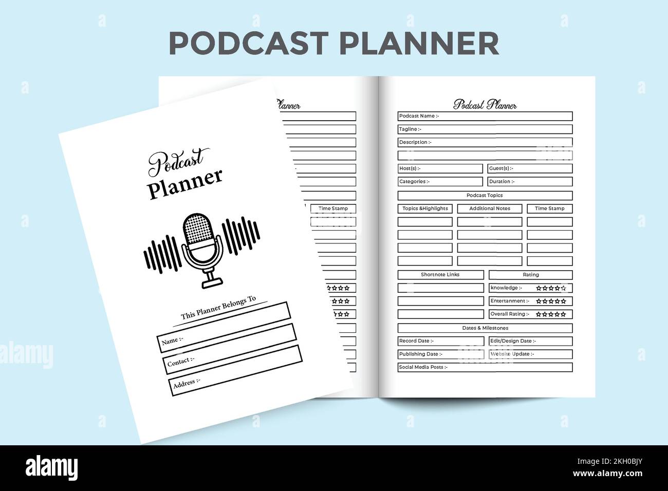 Podcast topic planner KDP interior. Radio station daily activity and ...