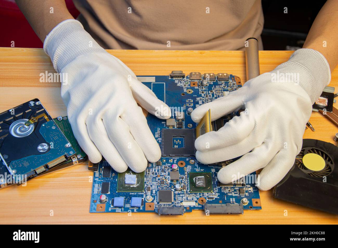 Technician repairing computer motherboard, notebook motherboard Stock ...