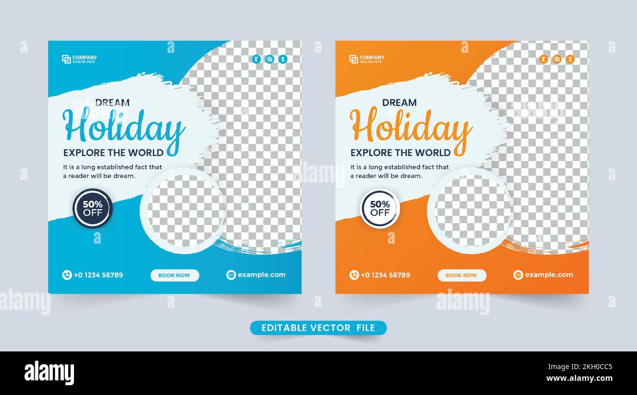 Travel agency social media post design with discount offer. Tour and ...