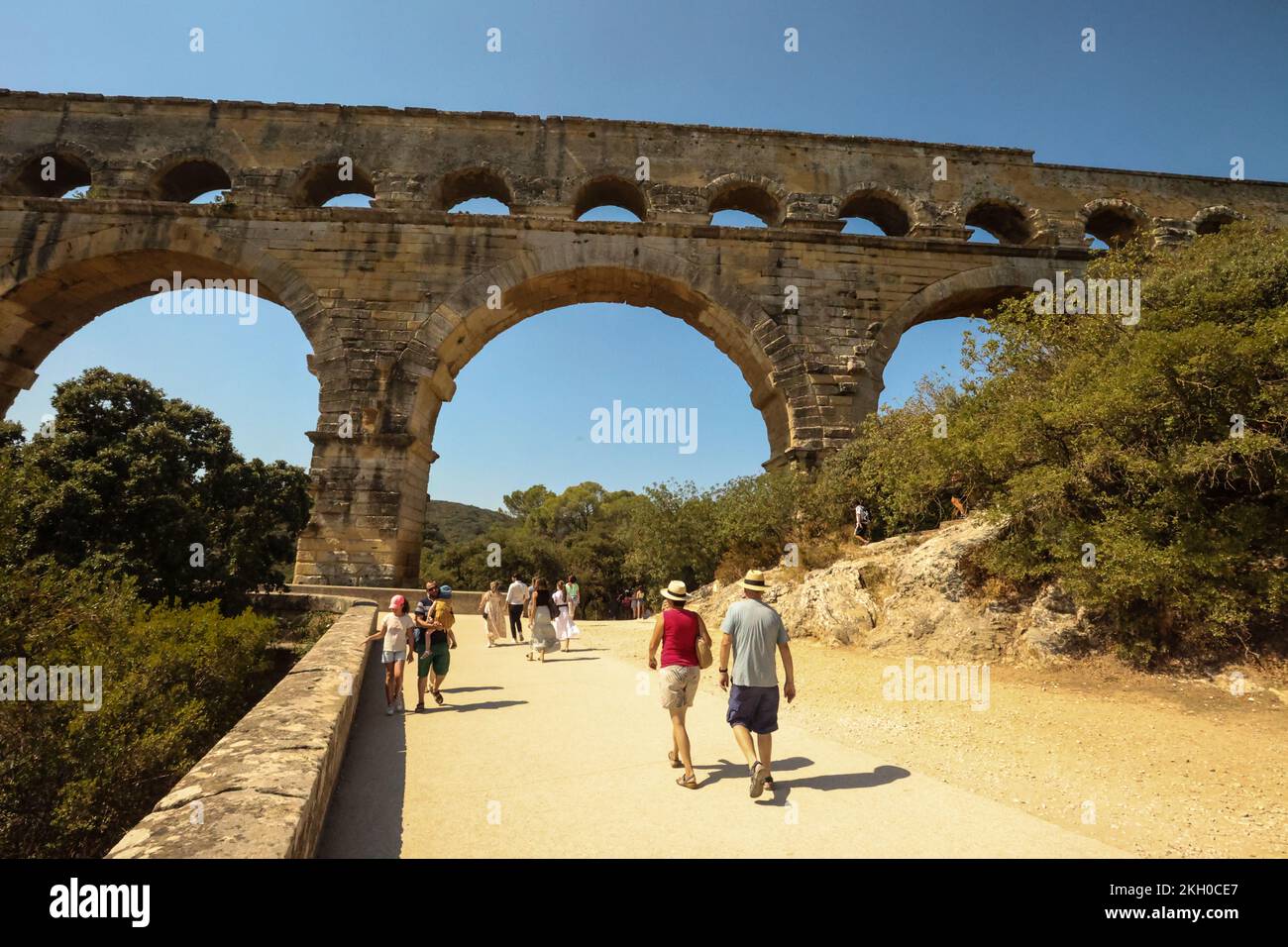 Mighty, aqueduct, bridge, rising over 3 well-preserved, arched, tiers ...