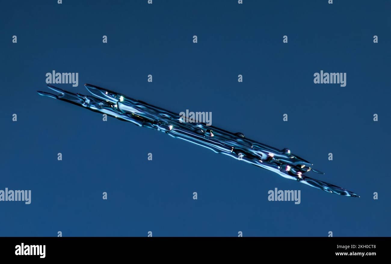 Real needle snowflake at high magnification. Macro photo of small ...