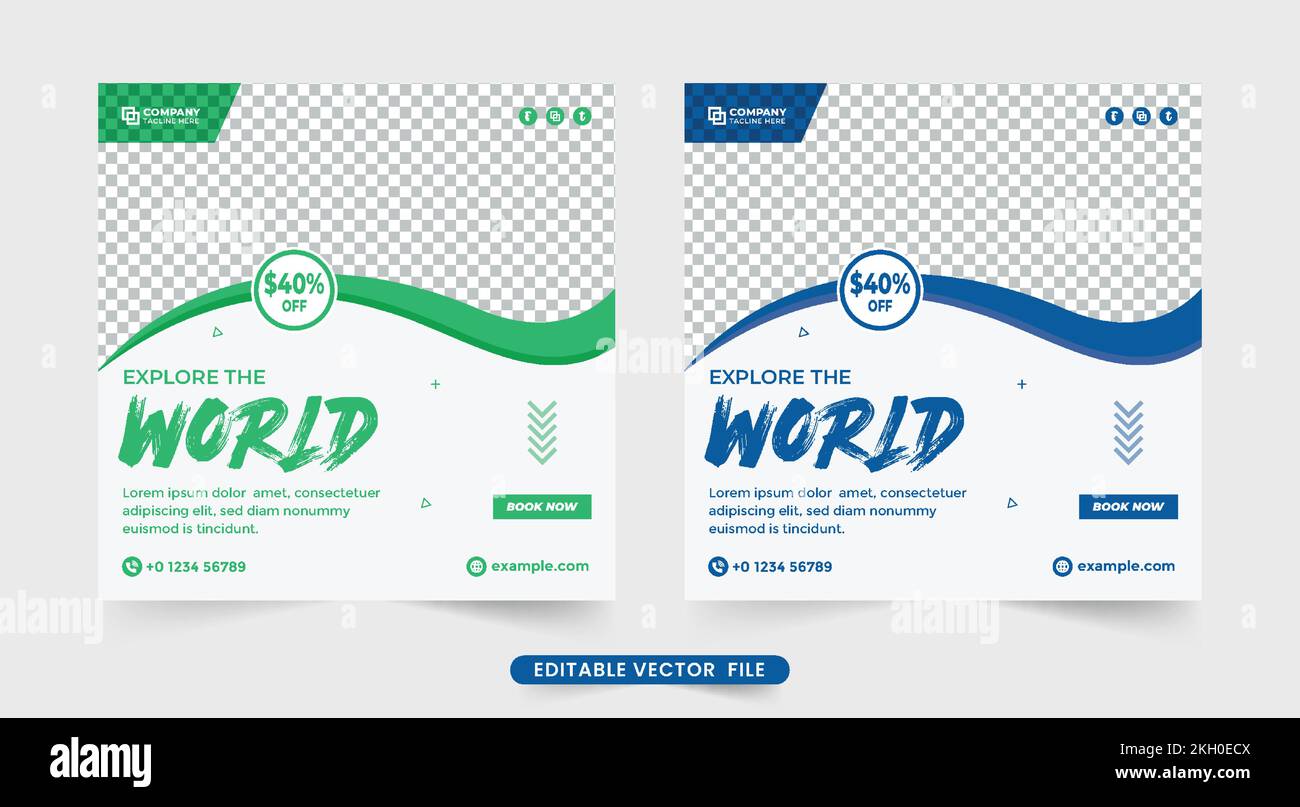 Tour and travel planner business agency poster vector with green and ...