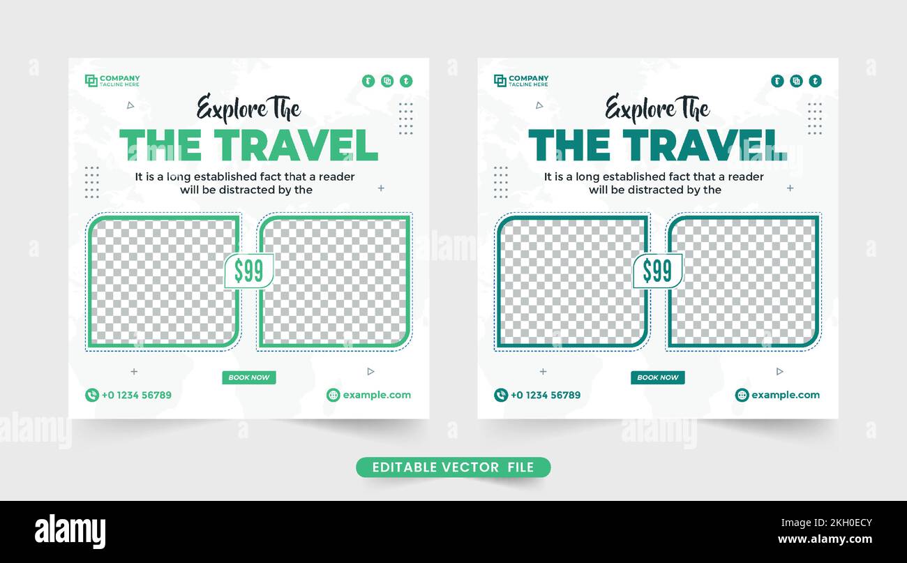 Travel social media post design with creative shapes. Touring group ...