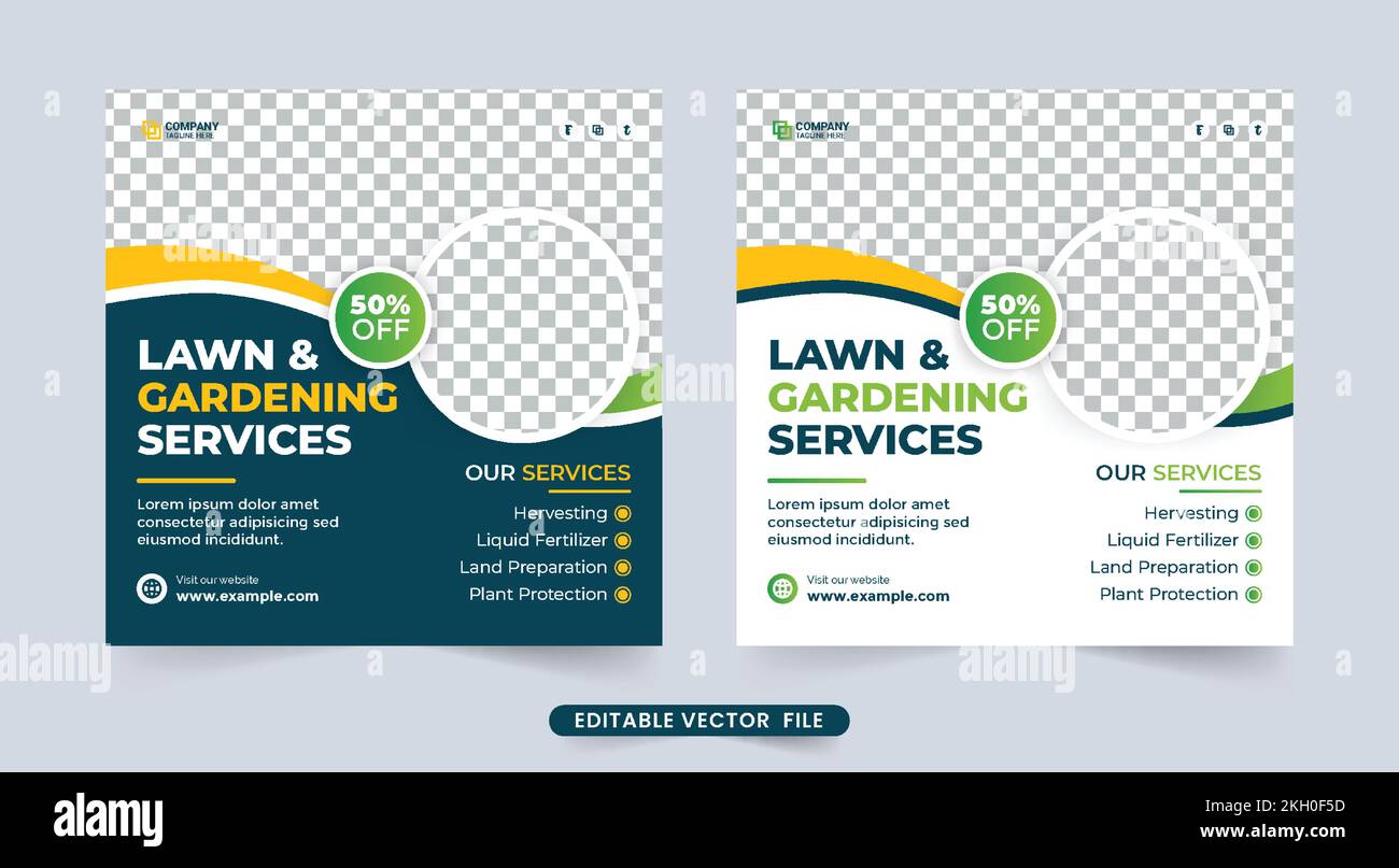 Lawn gardening and agro farm service social media post vector ...