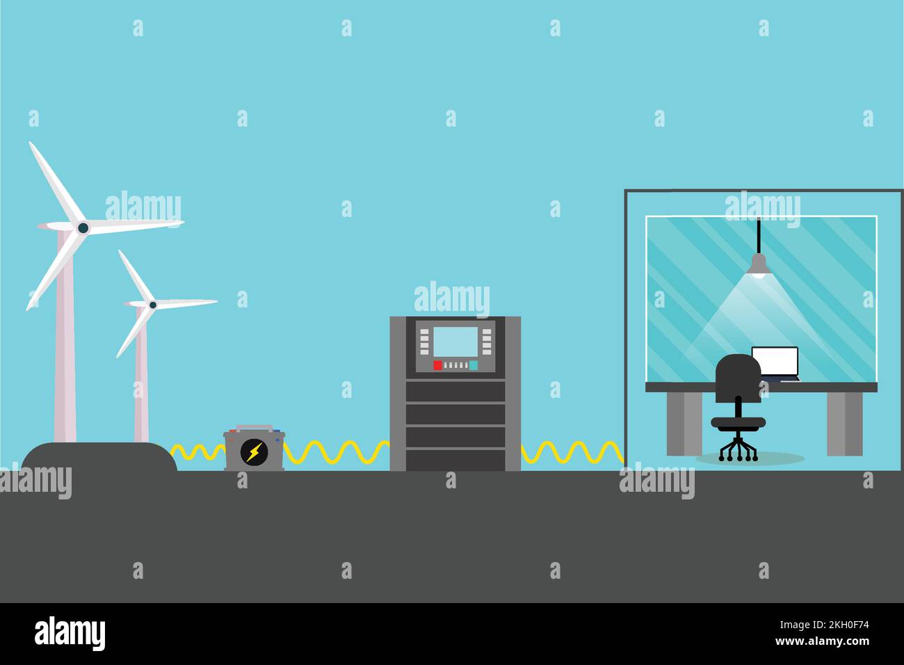 Using natural energy for houses with batteries. Wind turbines produce ...