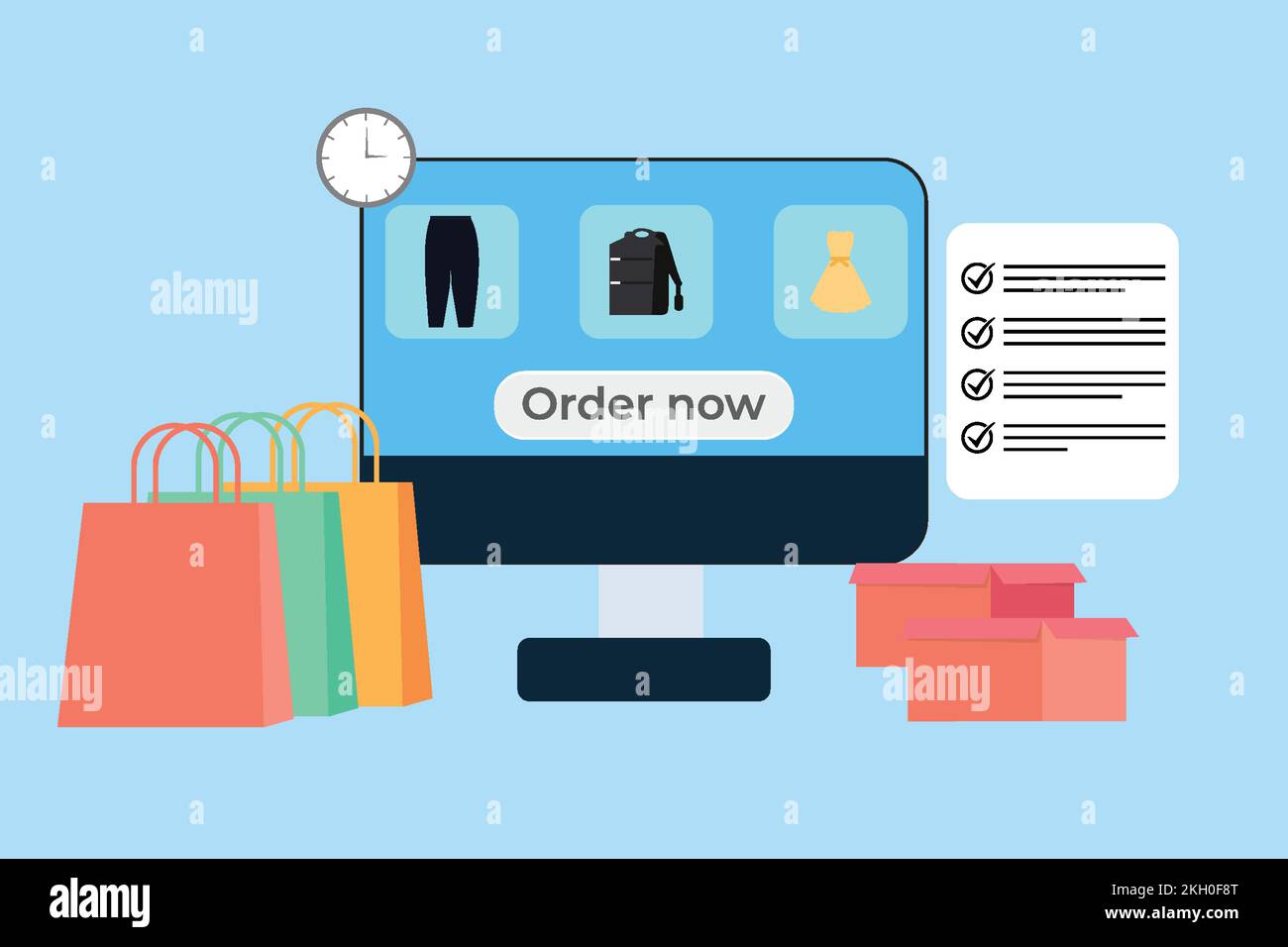 Shopping online concept with a computer monitor and shopping bag vector ...