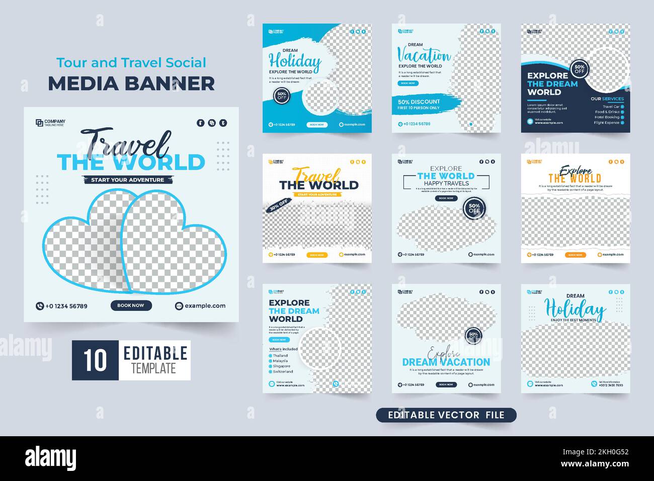 Travel social media post design collection for business advertisement ...