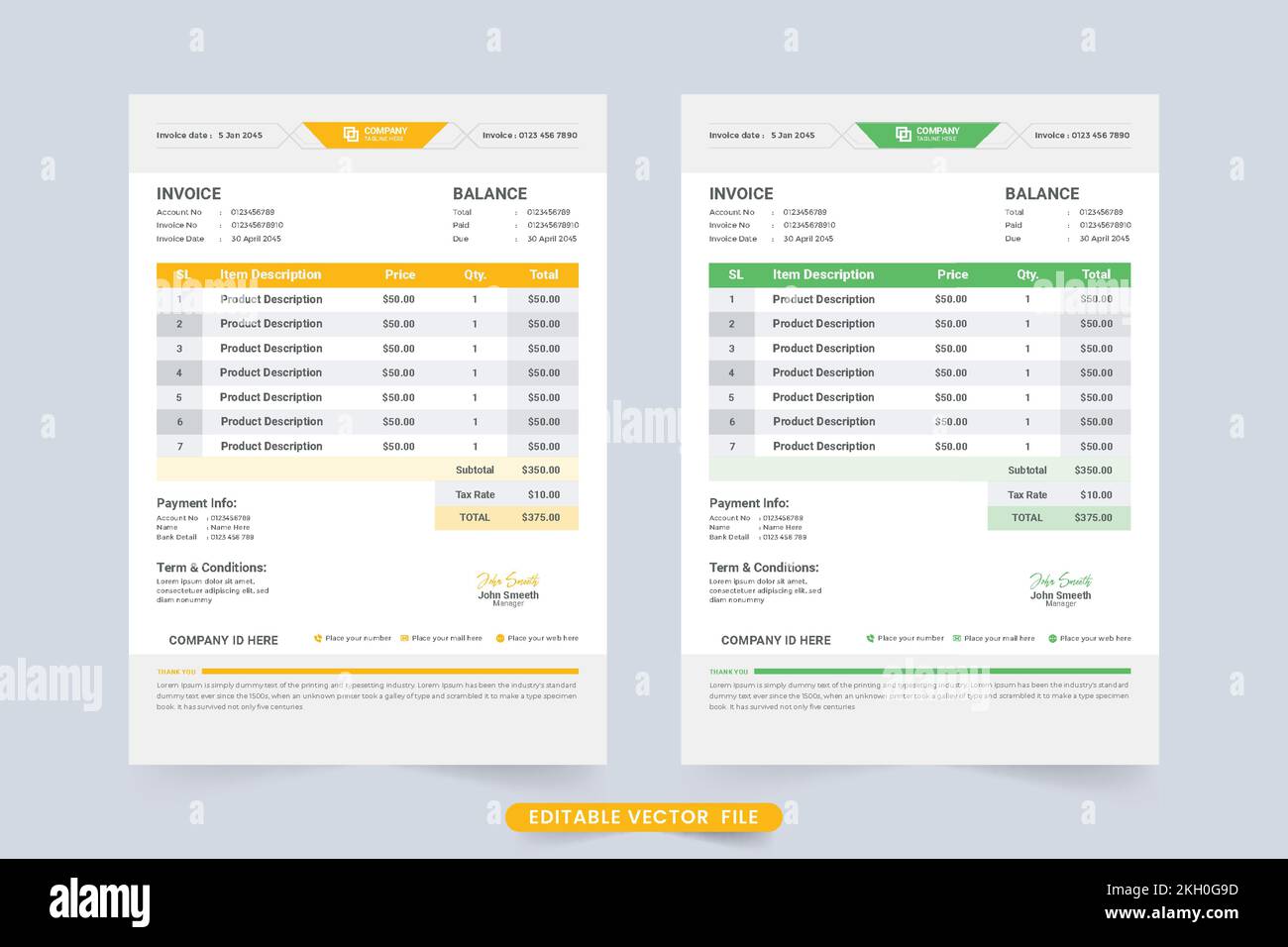 Payment receipt template design with yellow and green color shade ...