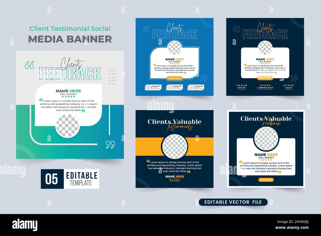 Customer feedback testimonial design bundle with rating sections ...