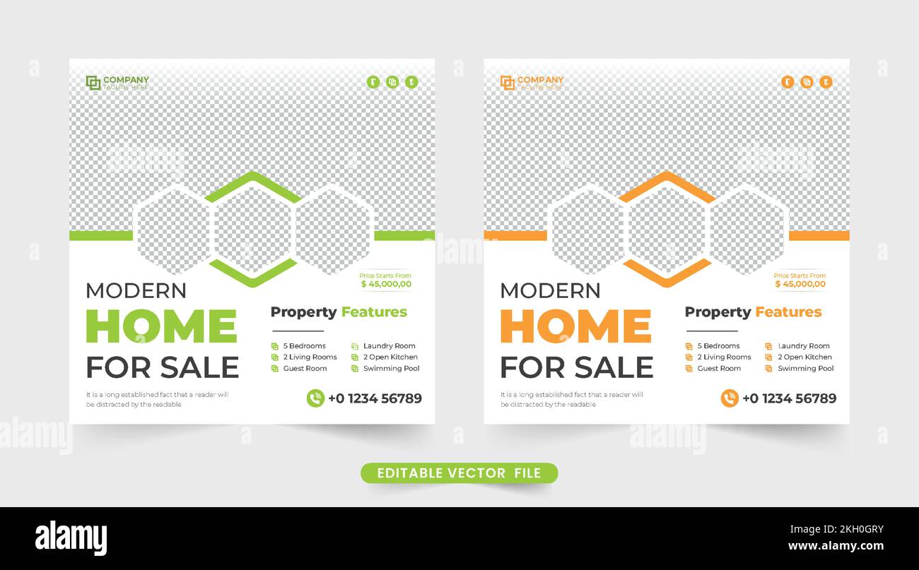 Elegant home selling social media post template with yellow and green ...