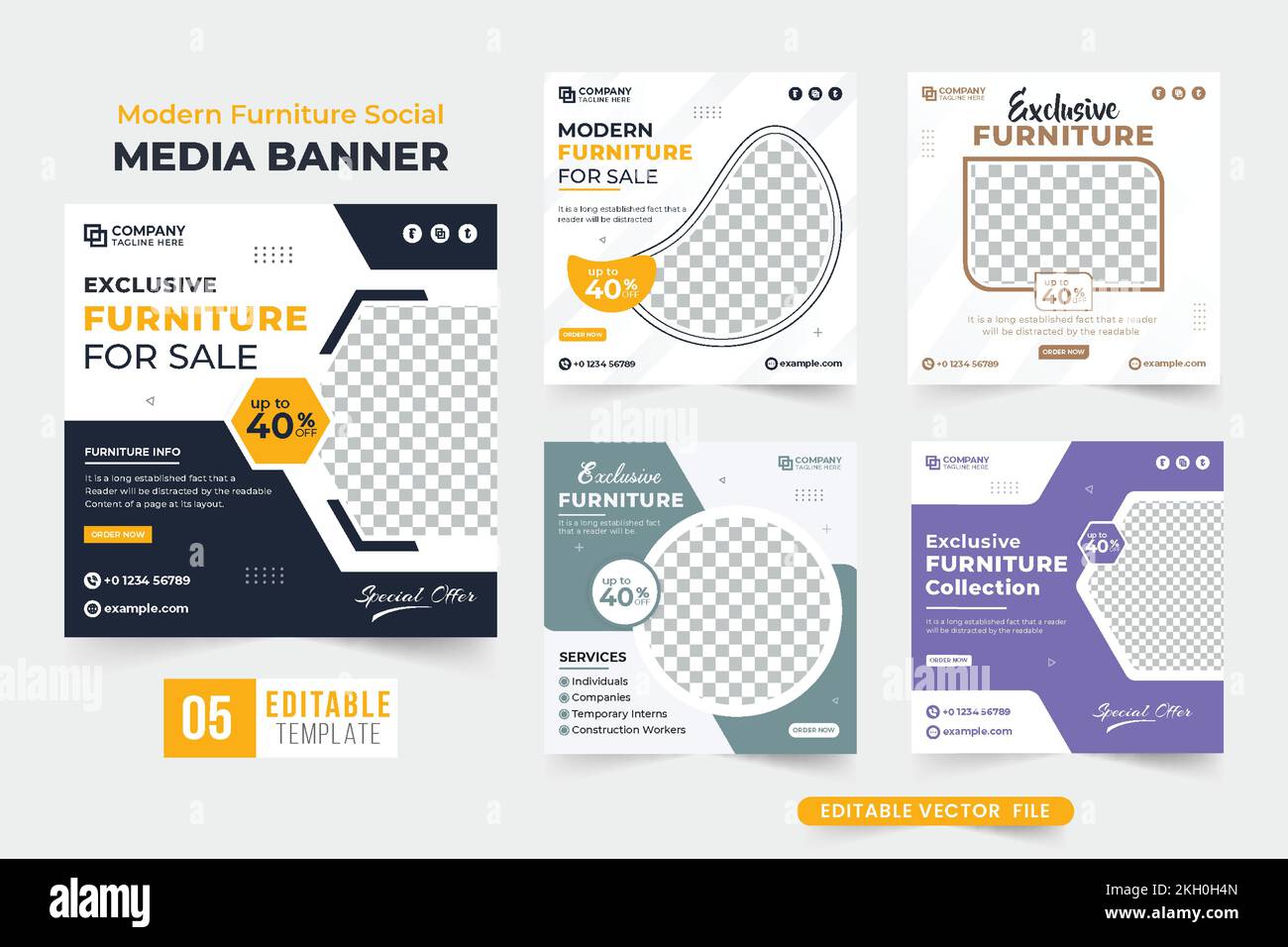 Furniture store promotional web banner bundle vector with creative ...