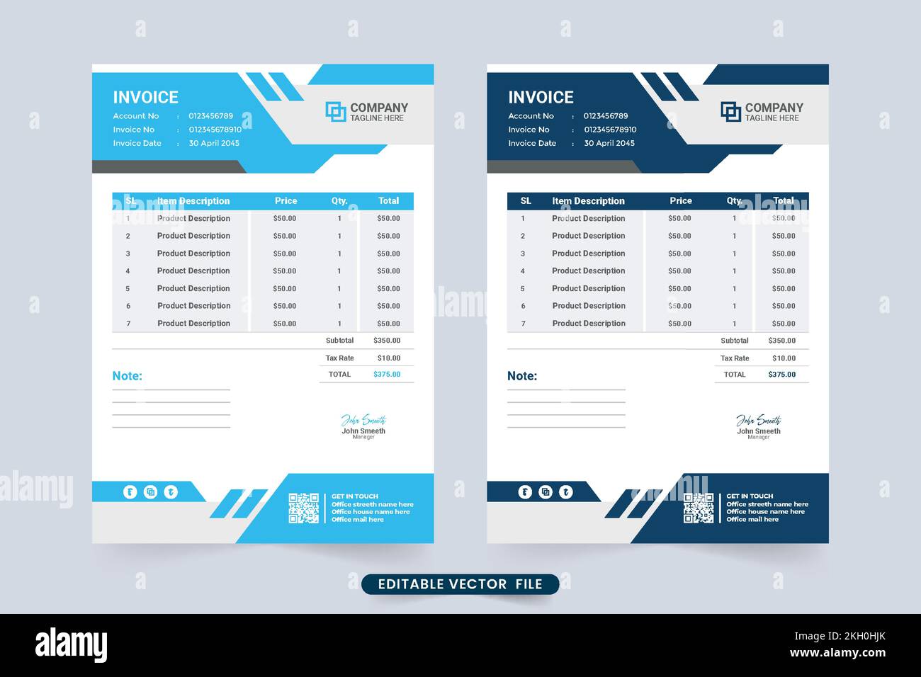 Professional business invoice template with blue color shades. modern ...