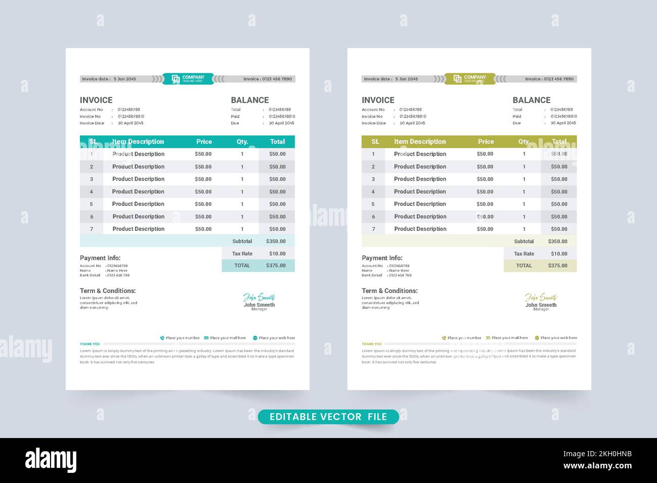 Minimal invoice template vector for business bill calculation. Payment ...