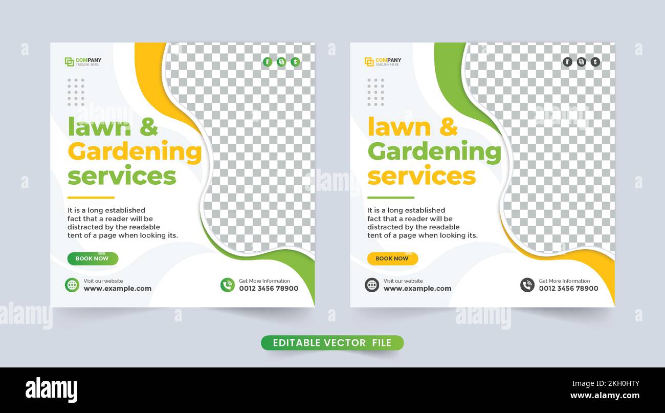 Lawn and gardening service social media post vector. Garden care and ...
