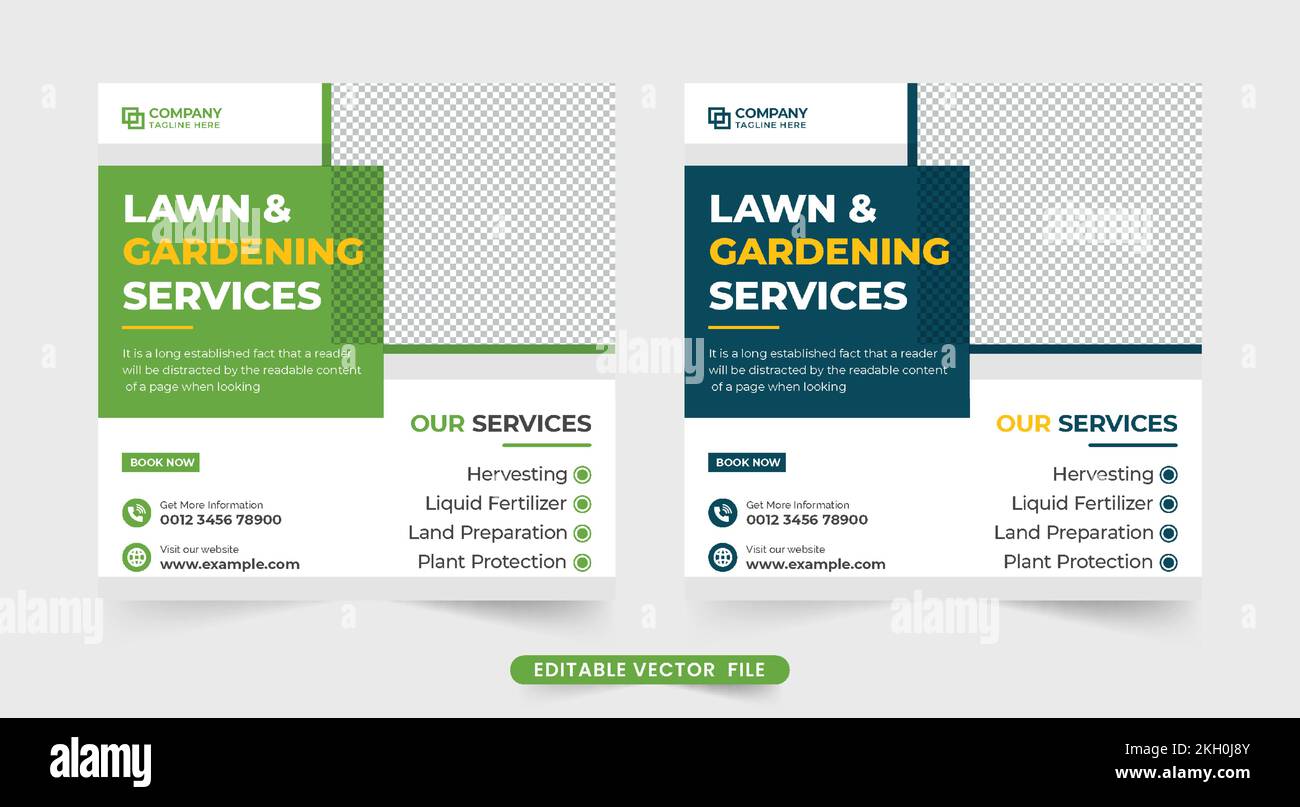 Lawn mower and garden service web banner template for social media ...