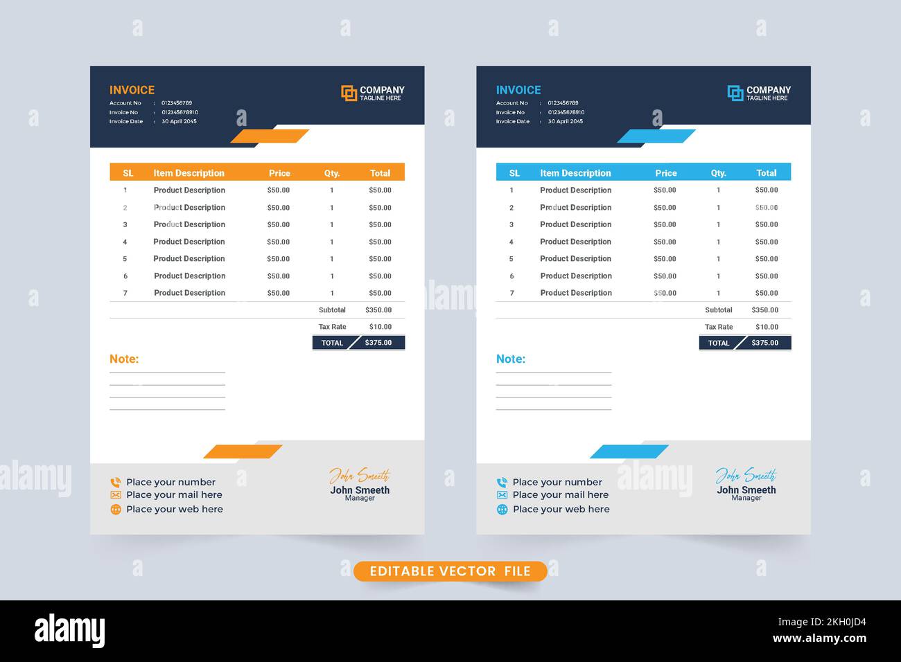 Modern business invoice template decoration with blue and yellow colors ...