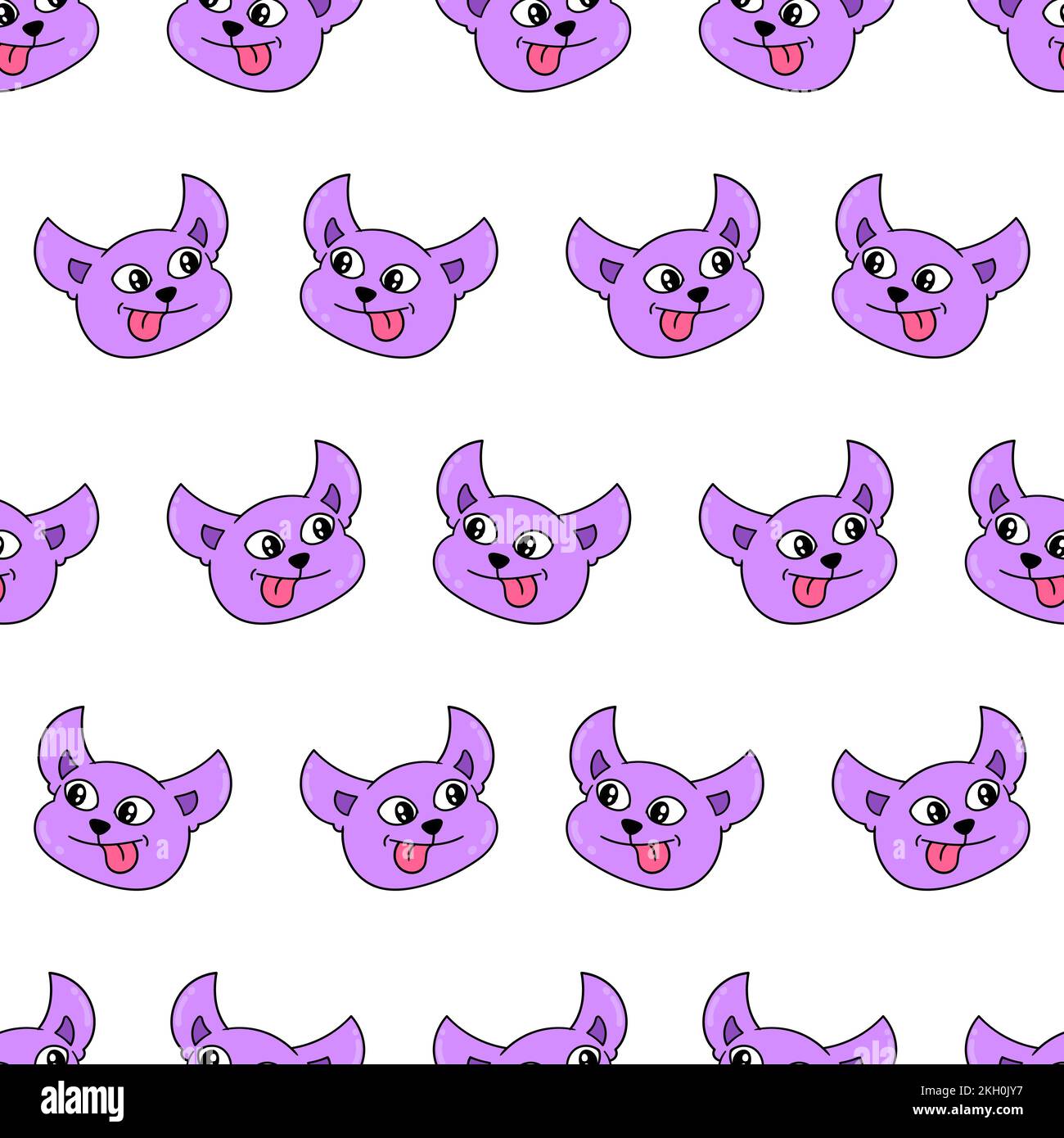 A seamless Pattern of purple cats with tongue out isolated on white ...