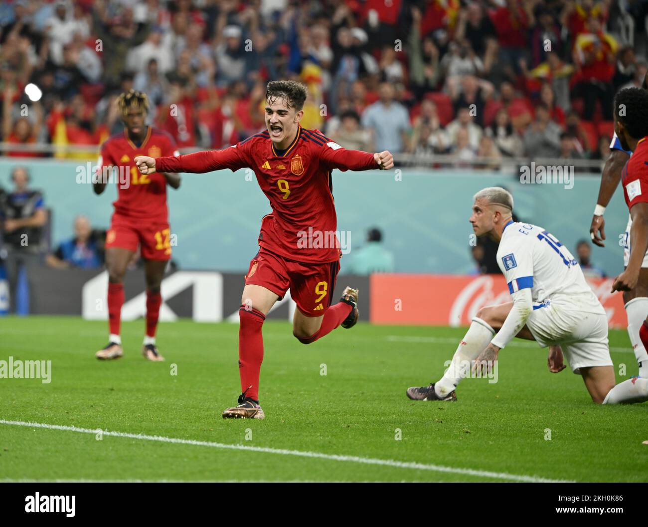 Doha, Qatar. 23rd Nov, 2022. Gavi of Spain celebrates after scoring ...
