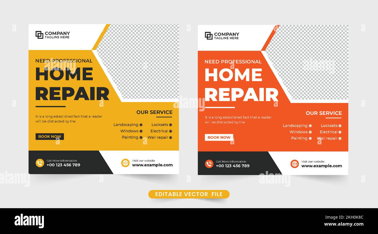 Modern home repair service template design for social media marketing ...