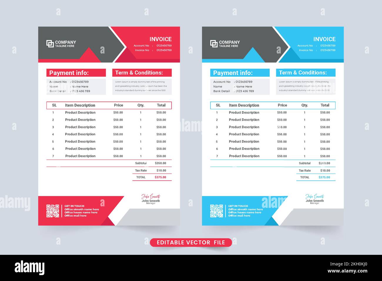 Creative minimal invoice and billing paper template vector. Payment ...