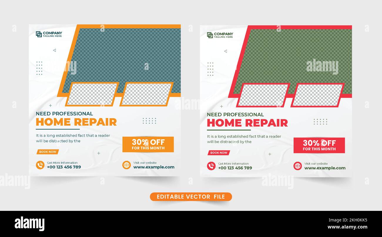 House construction advertisement template with red and orange colors ...