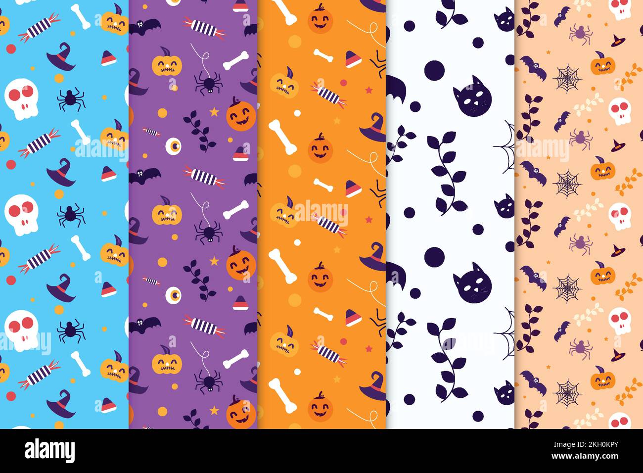 Scary Halloween pattern bundle with witchcraft elements and dead skulls ...