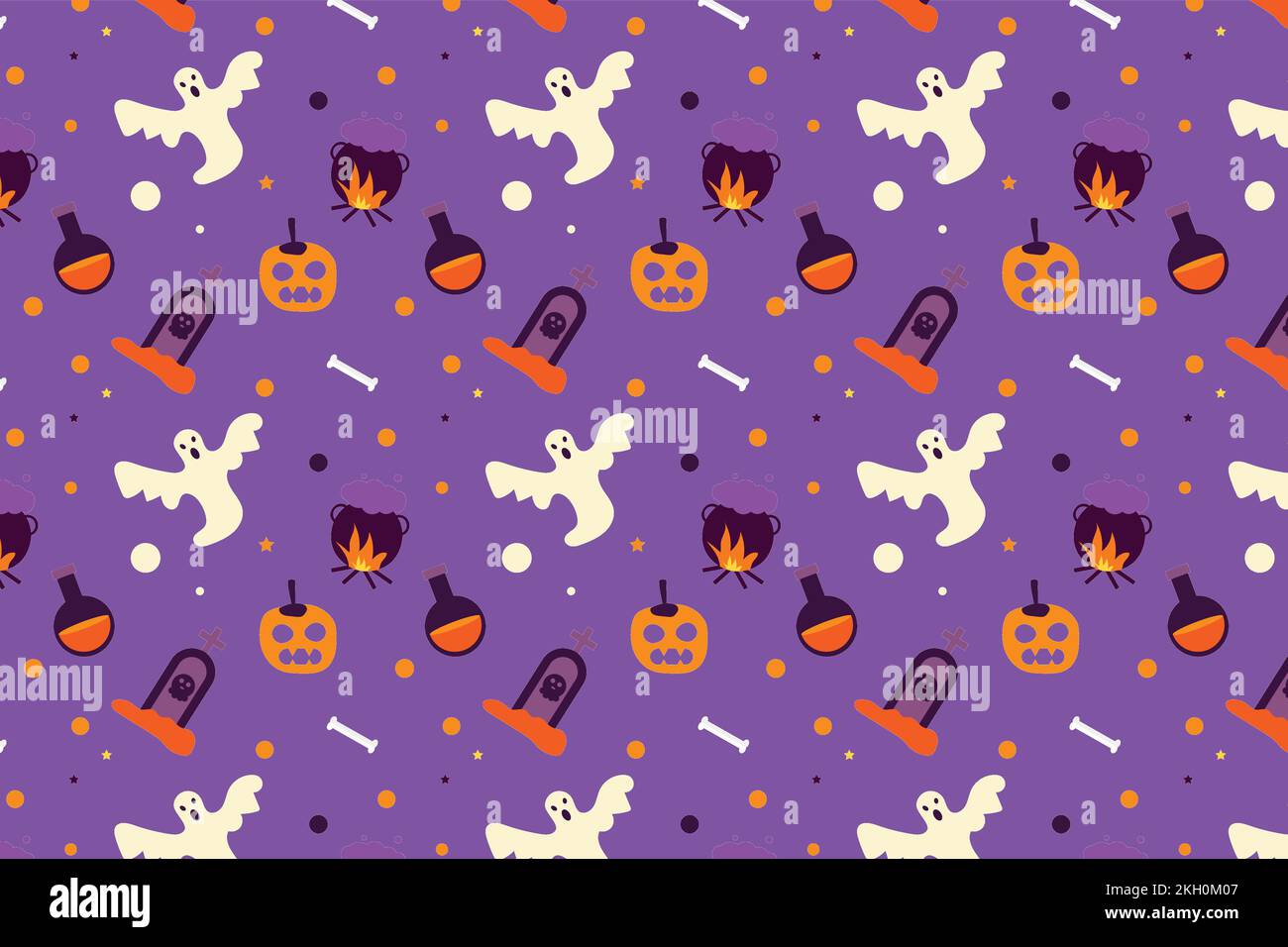 Halloween pattern design on a purple background. Halloween endless pattern design with scary ...