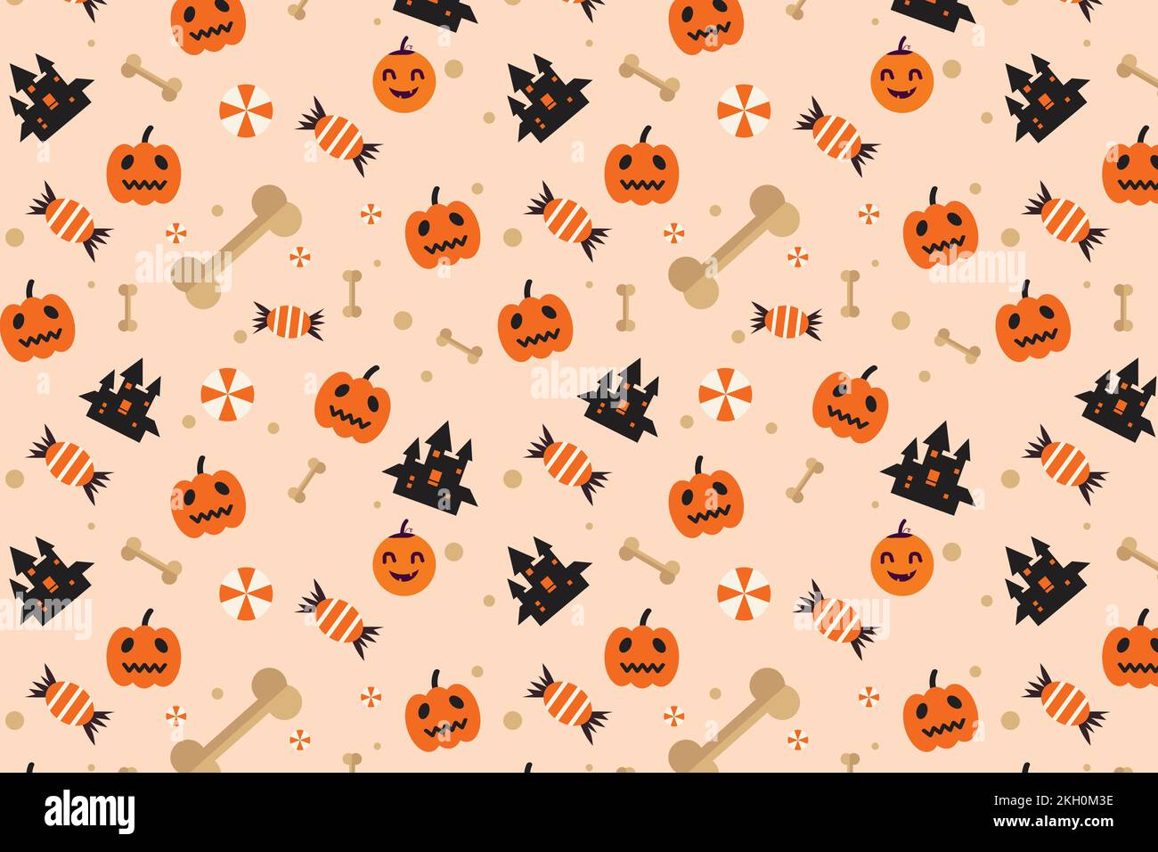 Abstract Halloween pattern design with smiling pumpkins and bones ...