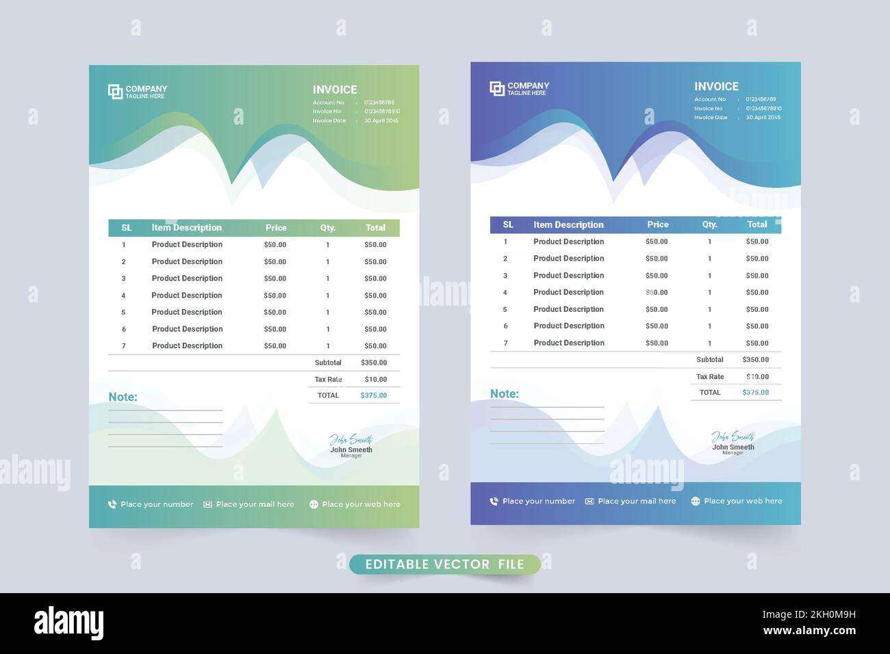Modern business invoice decoration with price sections and business ...