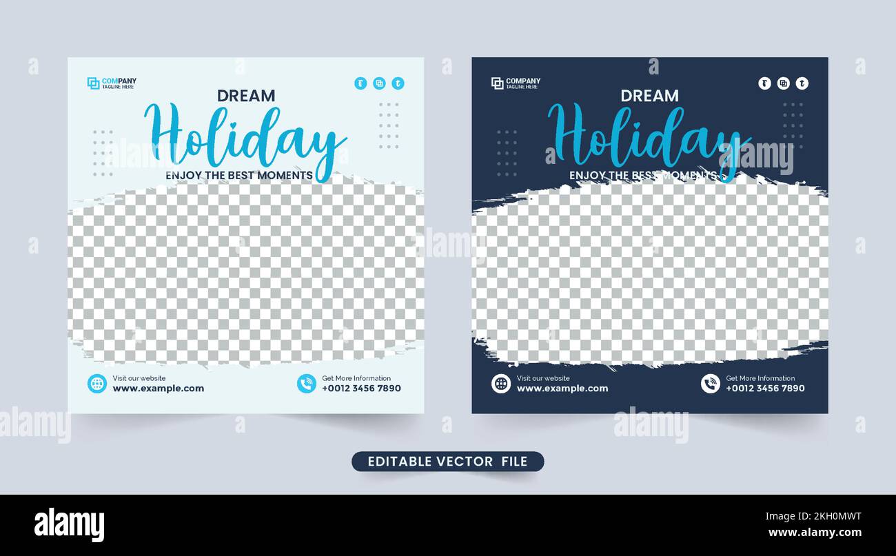 Dream vacation brochure design with white and dark blue color. Tour and ...
