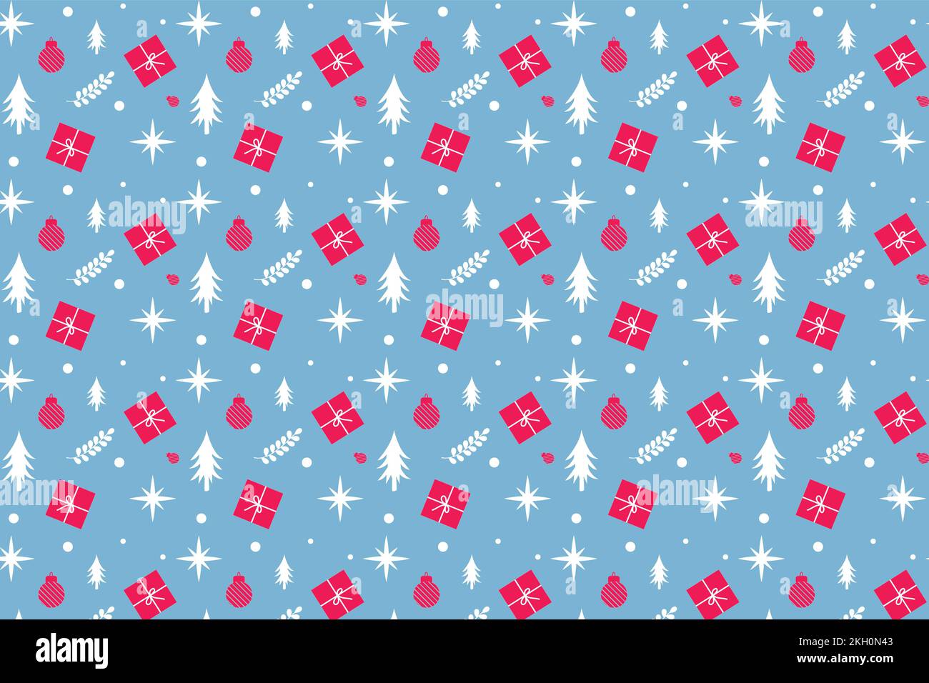 Repeating Christmas pattern vector with gifts and pine tree icons. Xmas ...